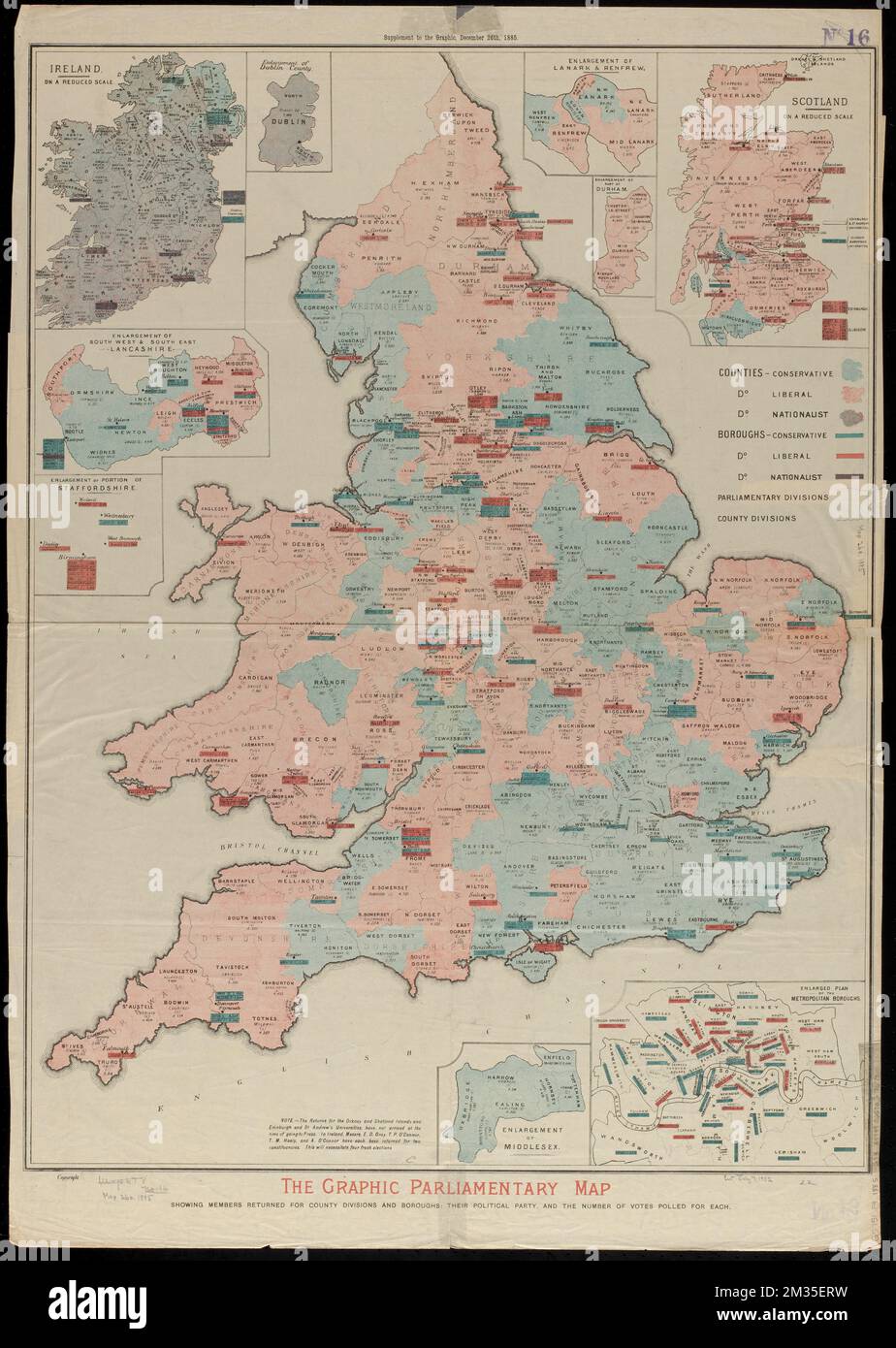 The Graphic parliamentary map showing members returned for county ...