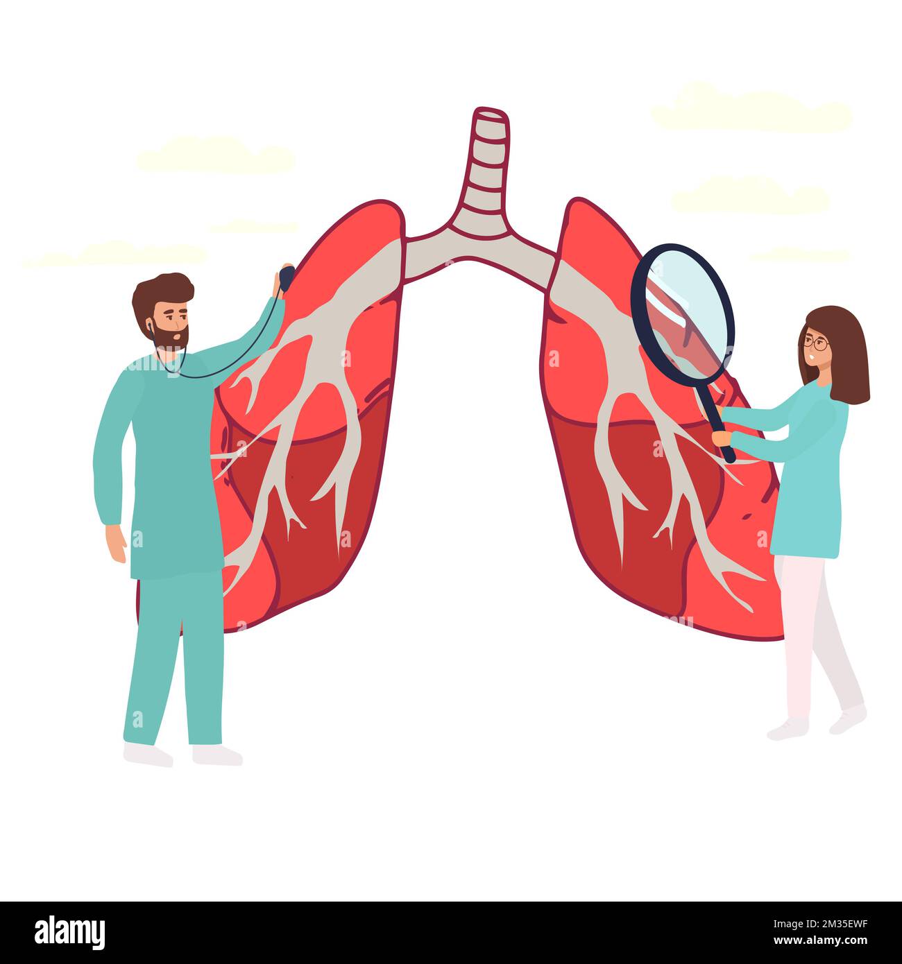 Pulmonology Vector Illustration Flat Tiny Lungs Healthcare Persons