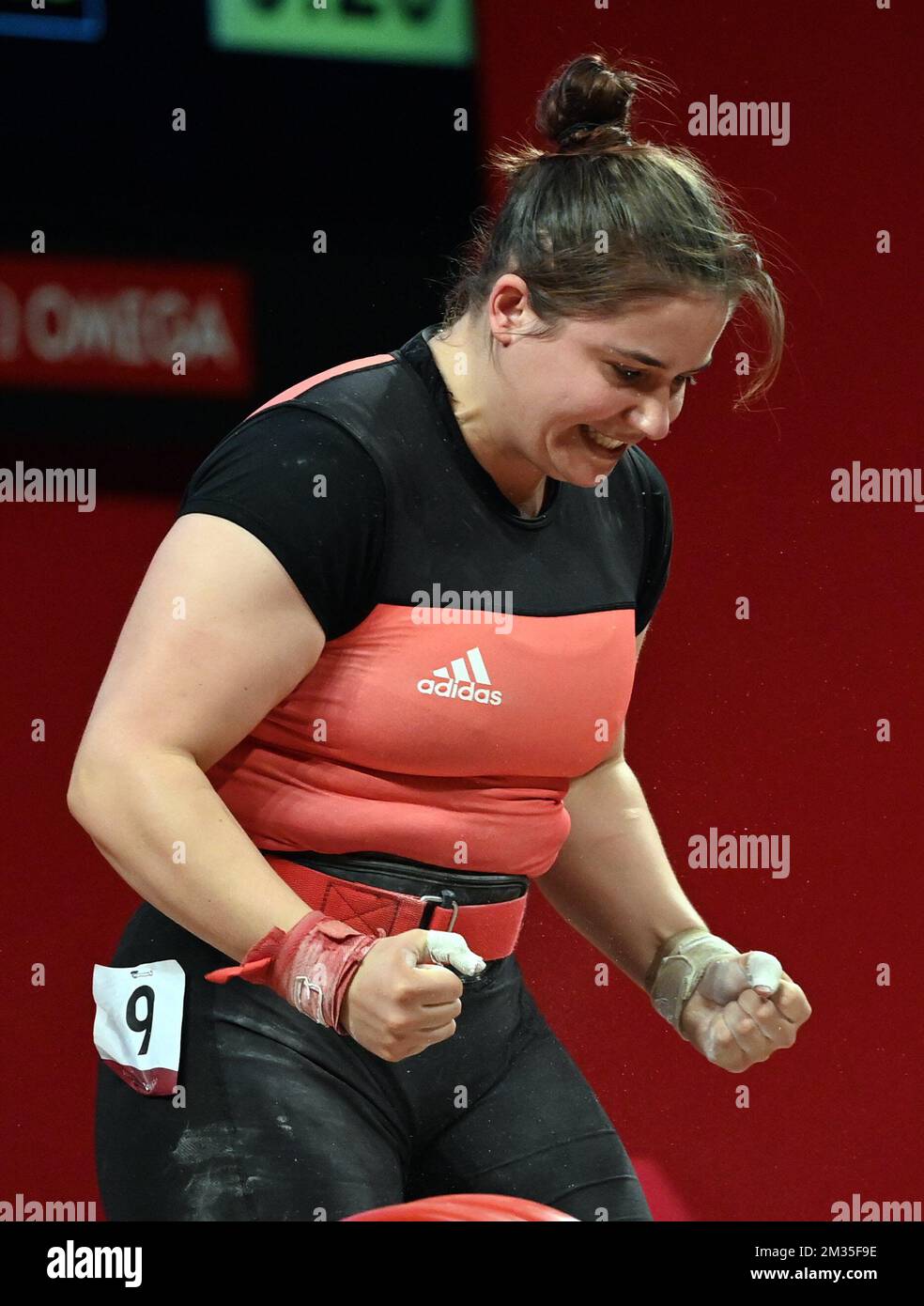 Belgian Weightlifter Anna Vanbellinghen reacts during the Weightlifting ...