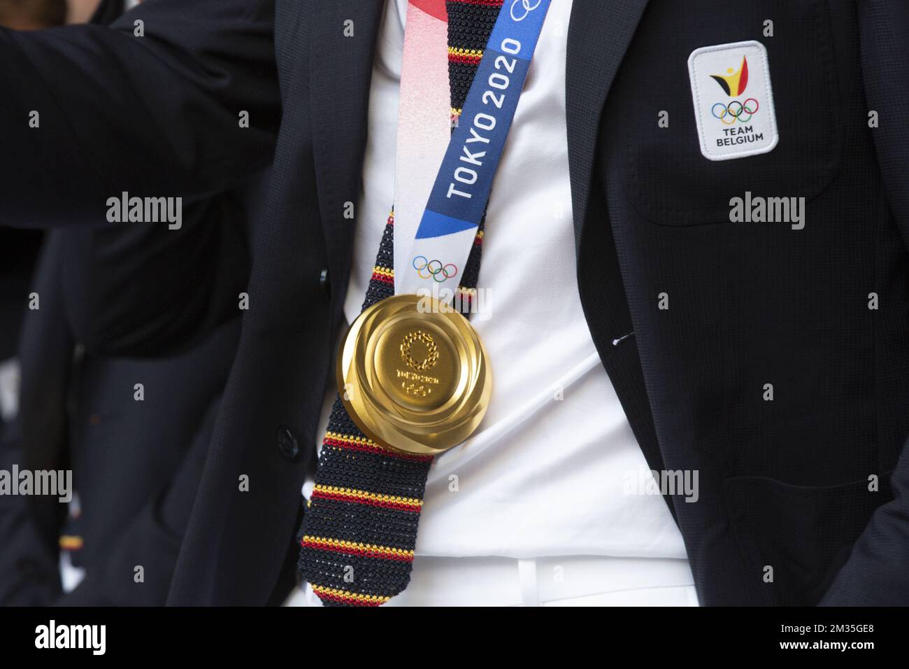Illustration shows the olympic golden medal at the celebrations for the ...