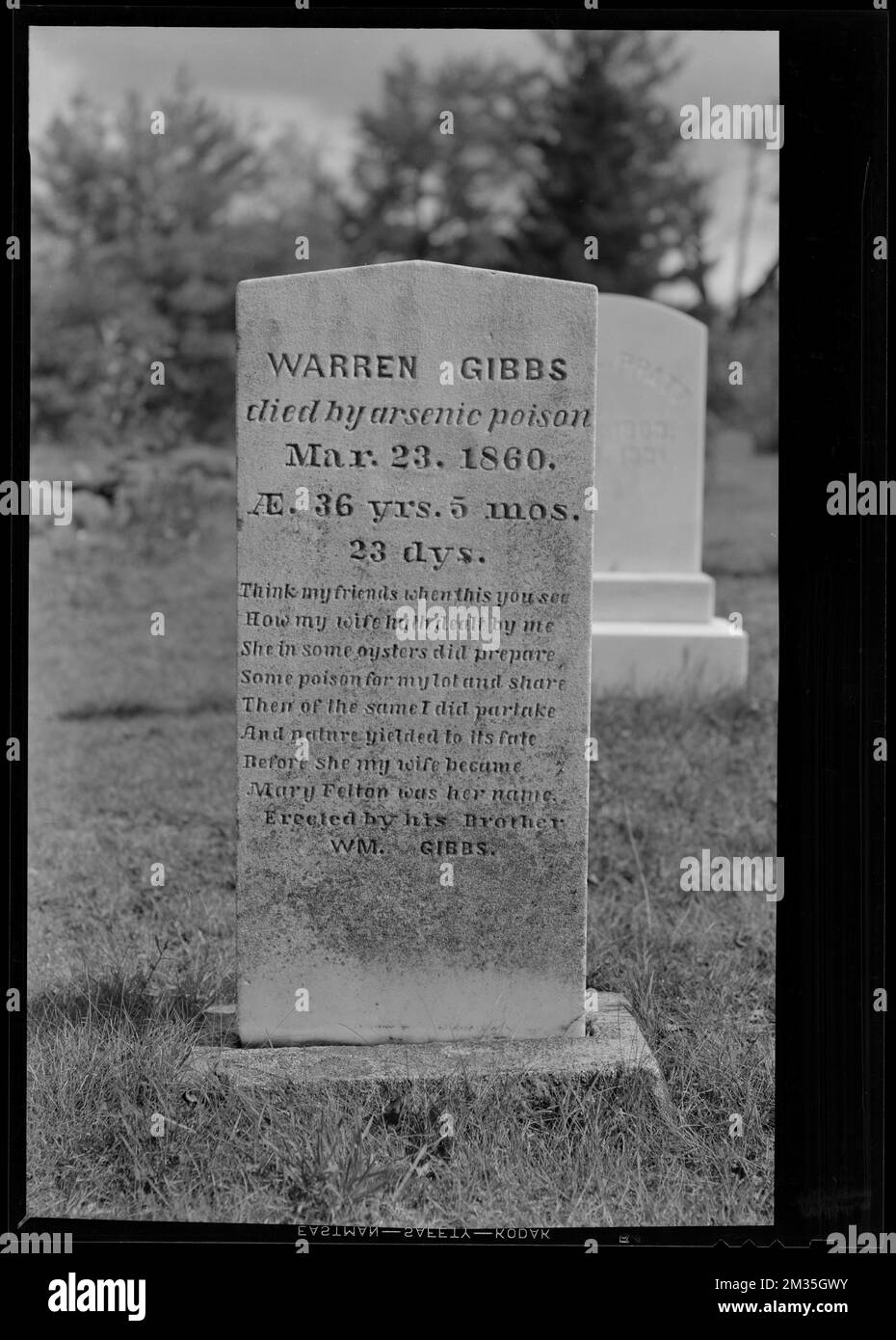 Gravestone marker of Warren Gibbs, Pelham Hill Cemetery, Pelham, Mass ...