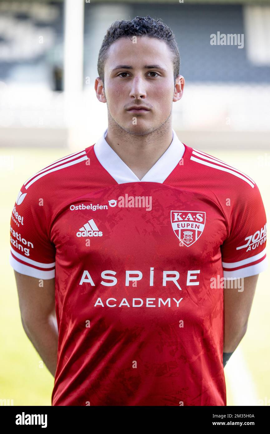 Eupen's goalkeeper Romain Matthys poses for the photographer, at the ...