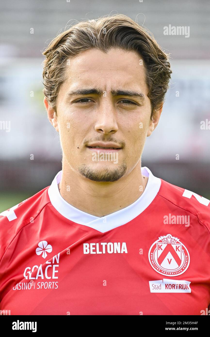 Kortrijk's Mathias Fixelles poses for a team picture, at the 2021-2022 ...