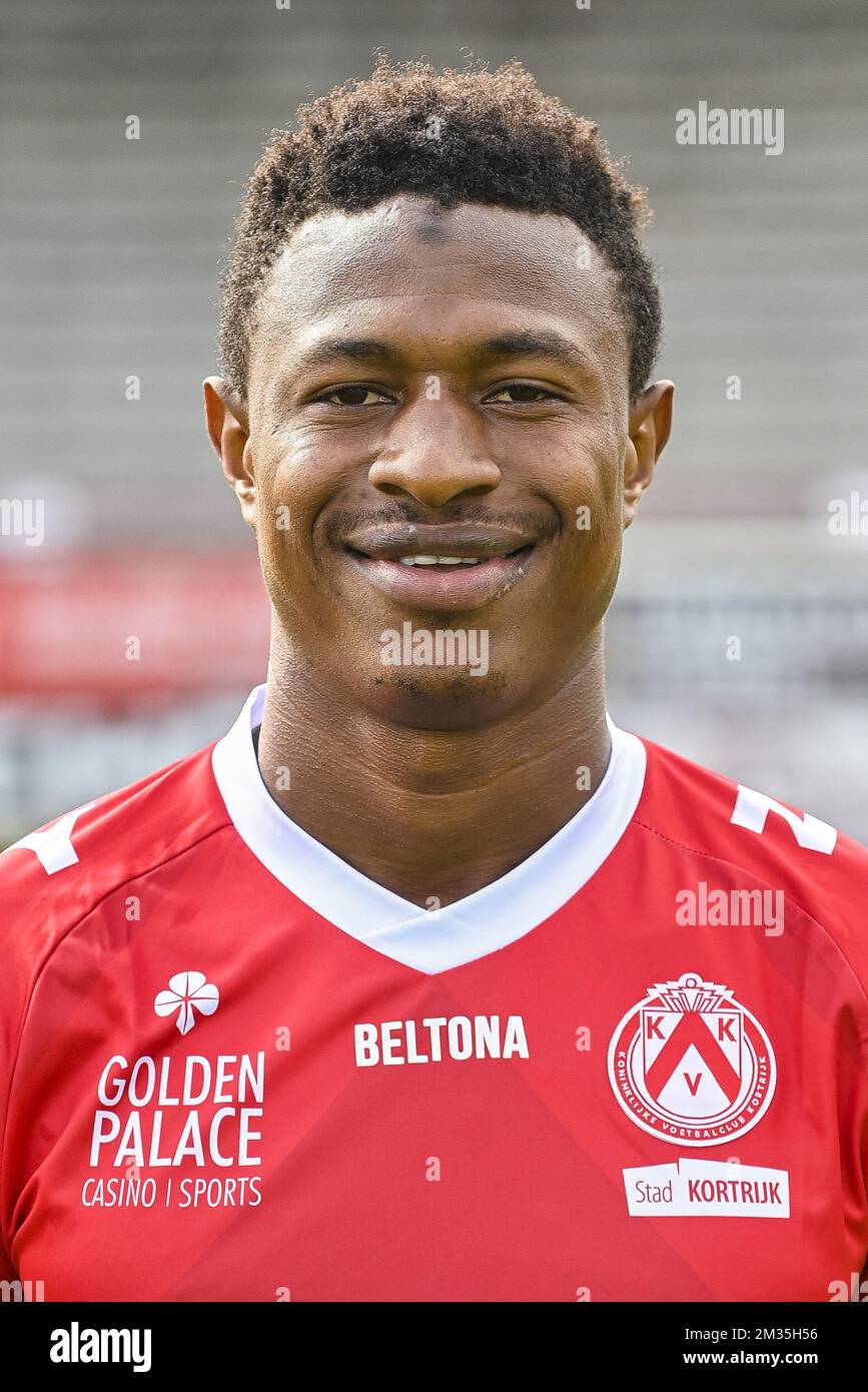Kortrijk's Muhammed Badamosi poses for a team picture, at the 2021-2022 ...