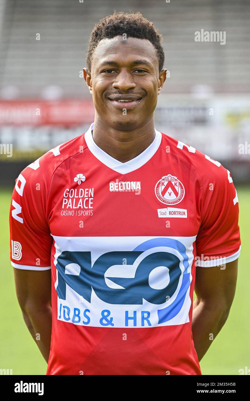 Kortrijk's Muhammed Badamosi poses for a team picture, at the 2021-2022 ...