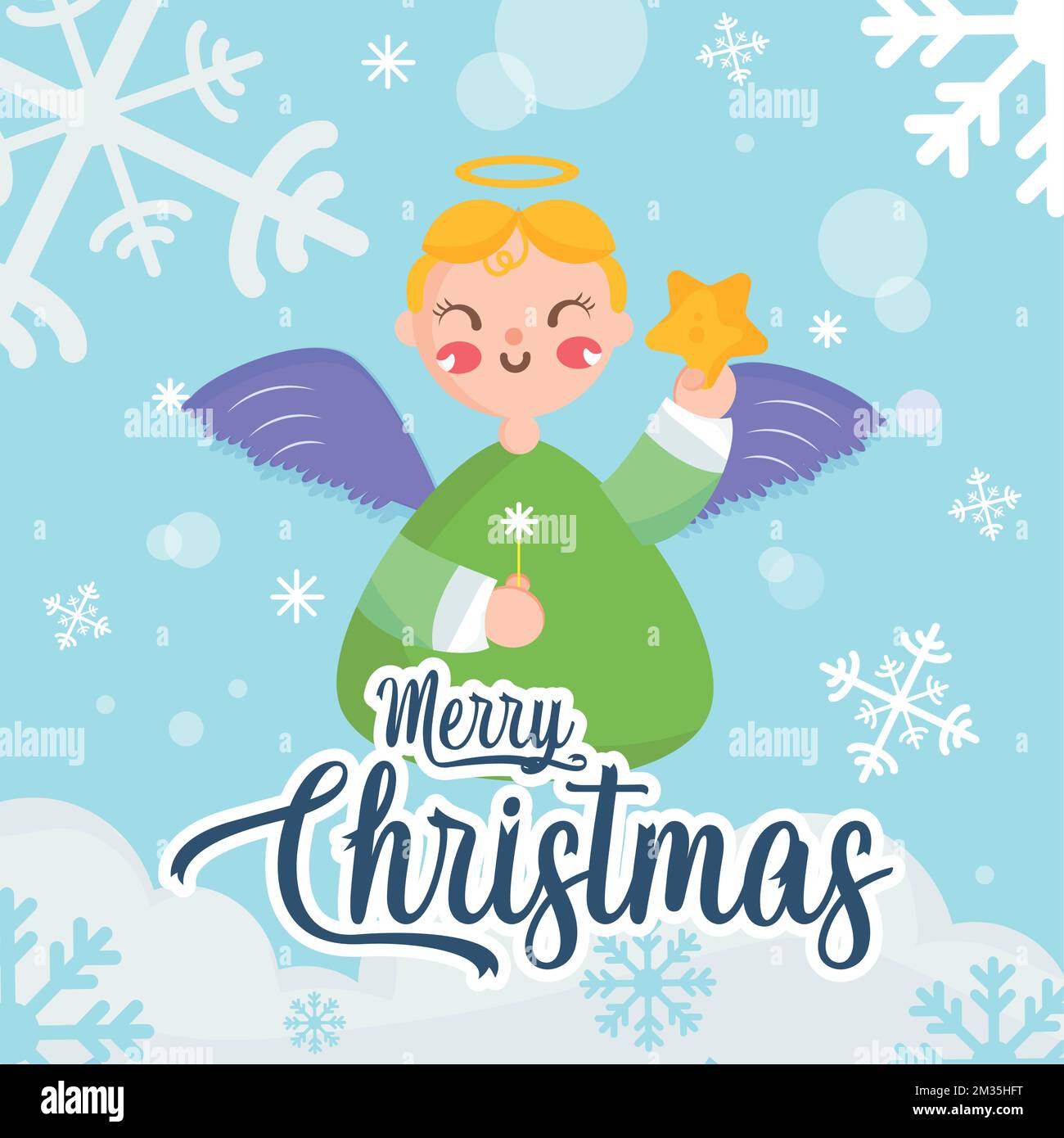 Merry christmas card happy angel holding a star Vector Stock Vector ...