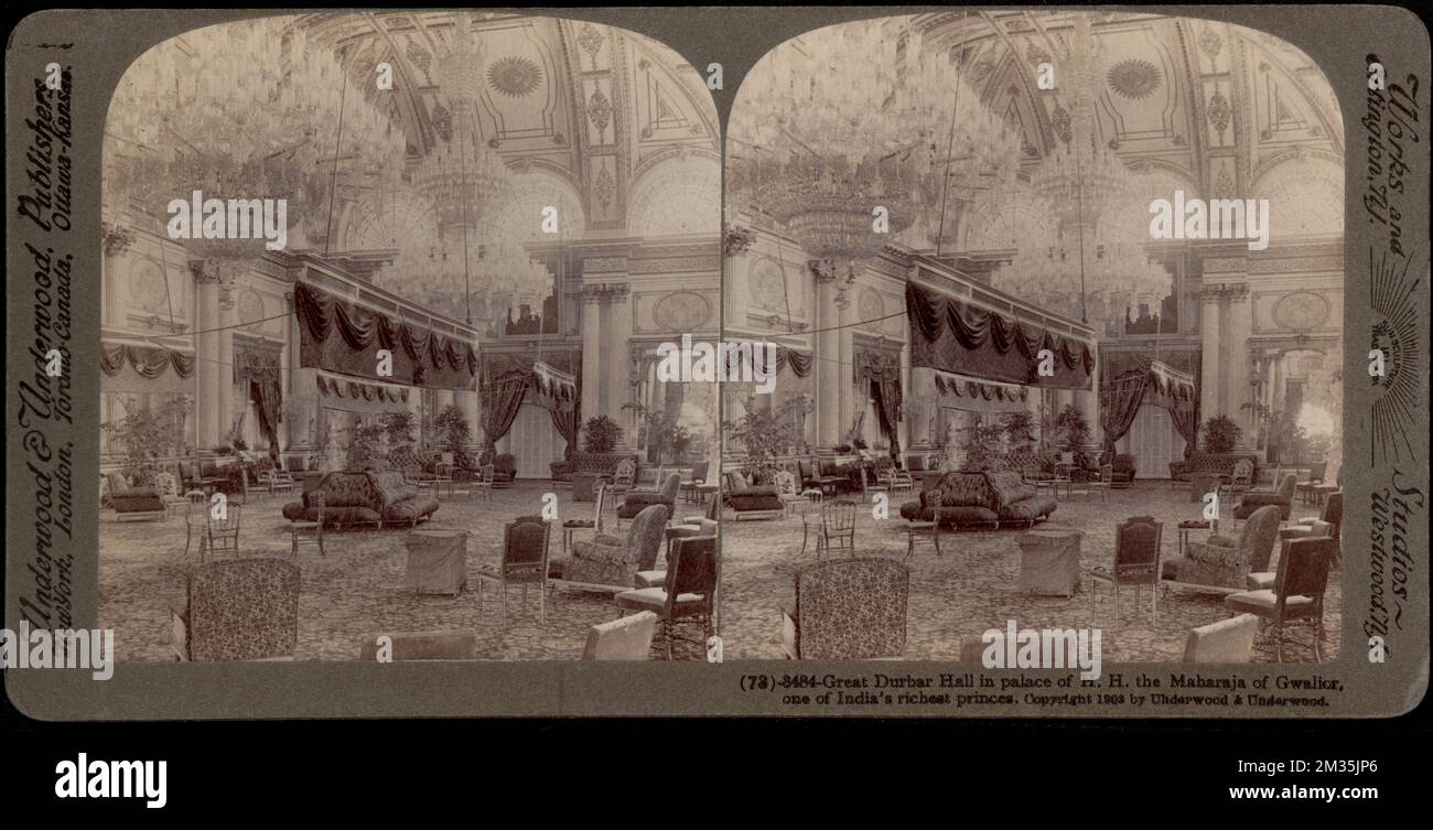Great Durbar Hall in Palace of H. H. the Maharajah, Gwalior, India ...
