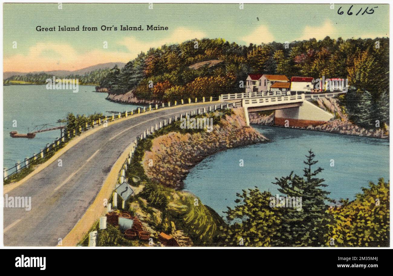 Great Island from Orr's Island, Maine , Roads, Tichnor Brothers ...