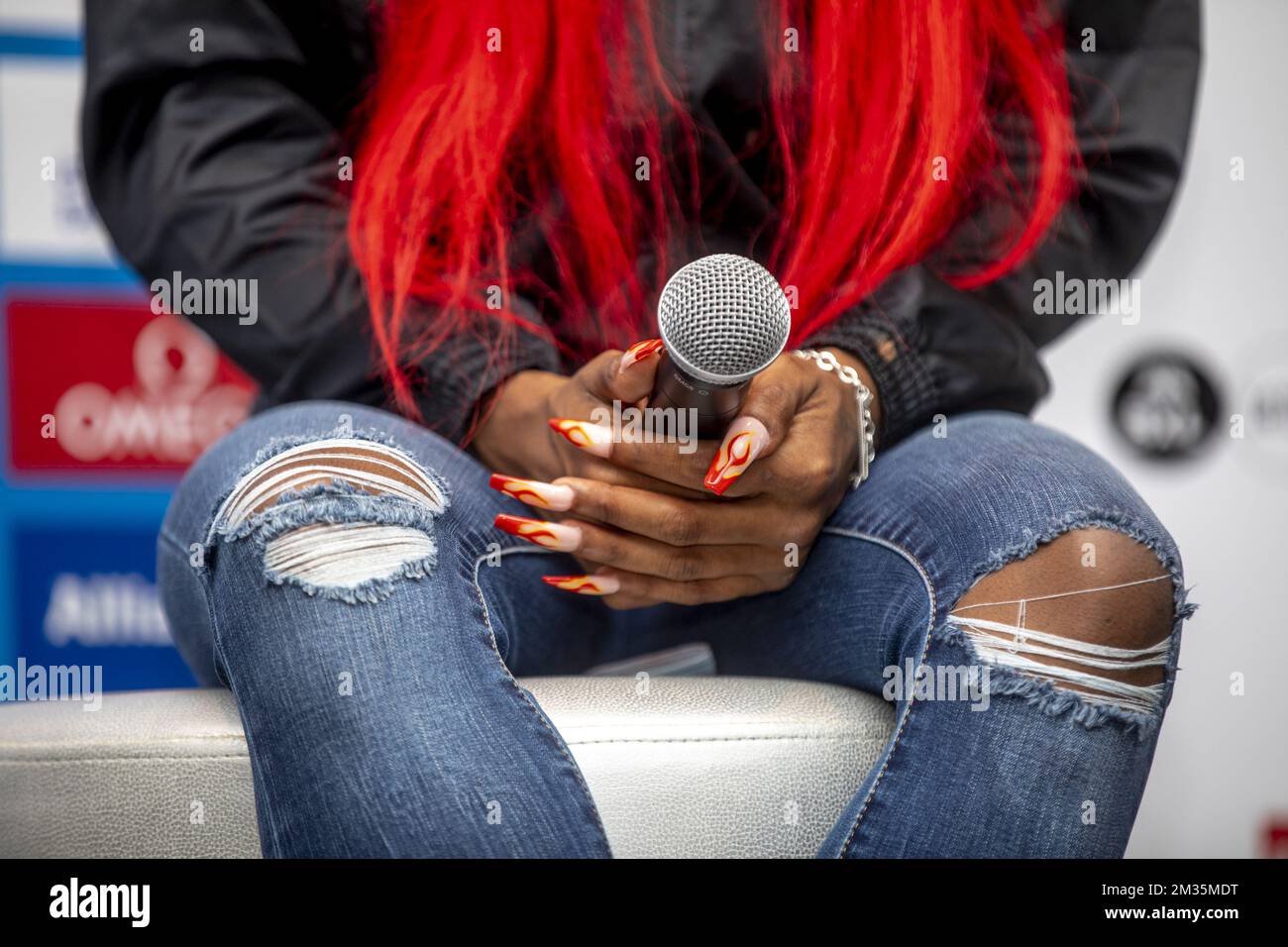 The nails of US athlete sha'Carri Richardson pictured during a press ...