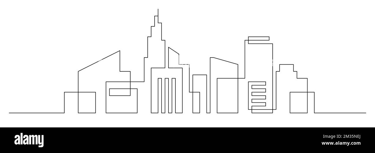 Continuous line city building. One single outline cityscape continuous ...