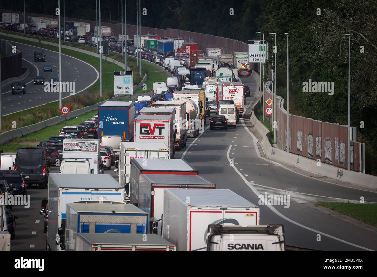 Illustration picture shows a big traffic jam after a traffic accident ...