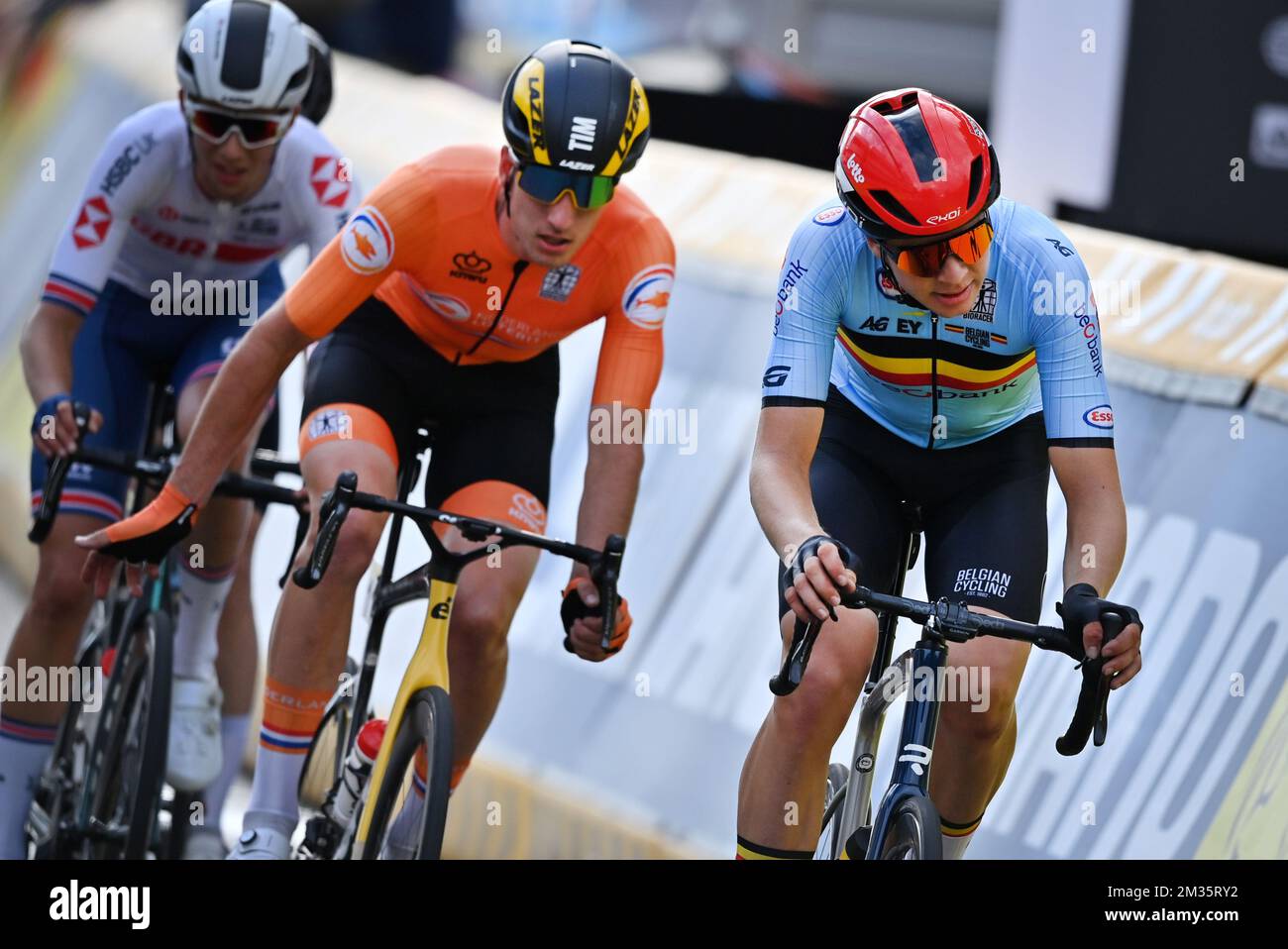 Dutch Tim Van Dijke and Belgian Florian Vermeersch pictured in action ...