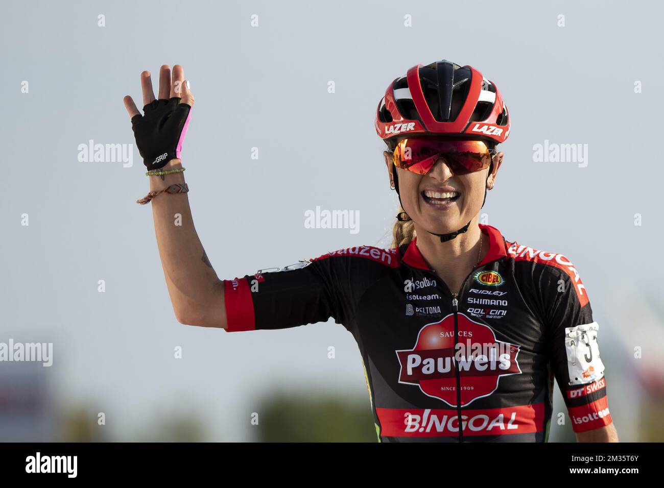 Dutch Denise Betsema celebrates as she crosses the finish line to win ...