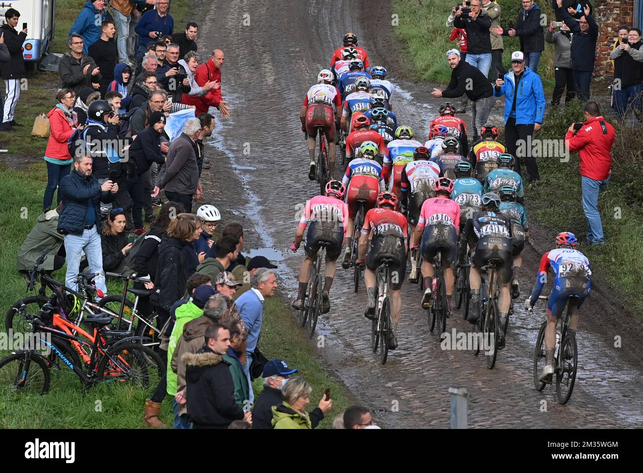 Illustration picture shows the pack of riders in action during the men ...