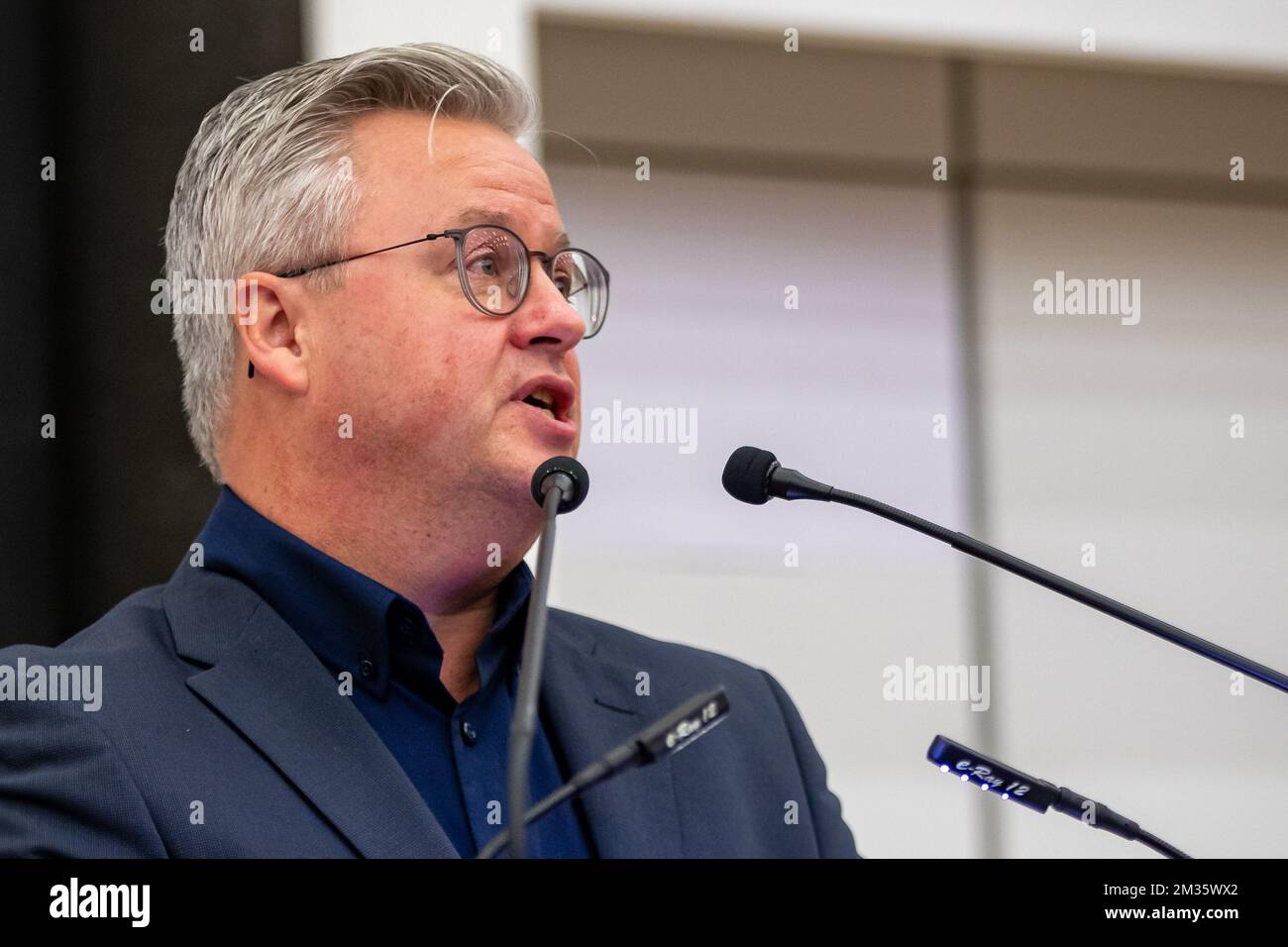 Professor Carl Devos delivers a speech at the opening lecture of the ...