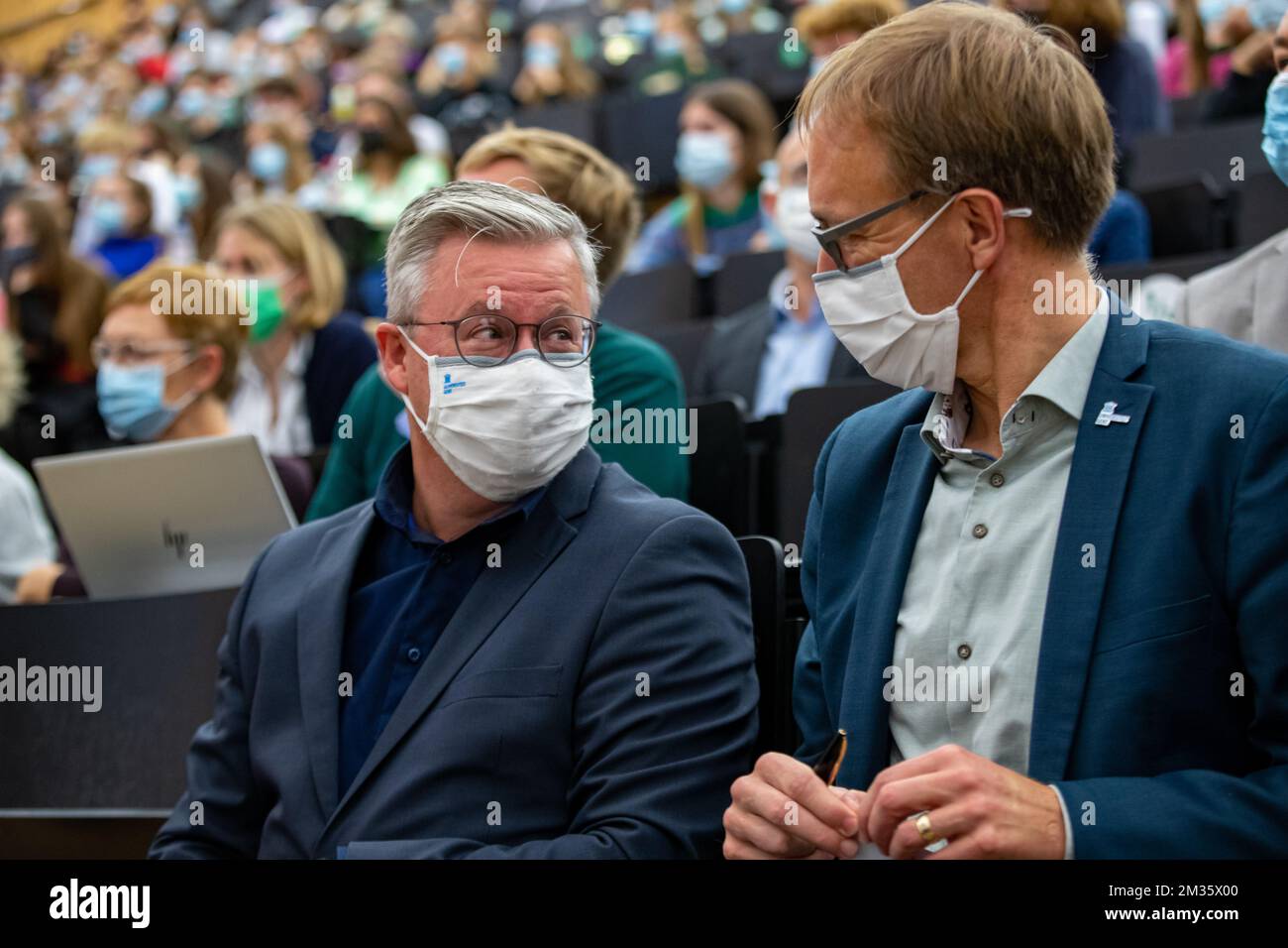 Professor Carl Devos and UGent Rector Rik Van de Walle pictured during ...