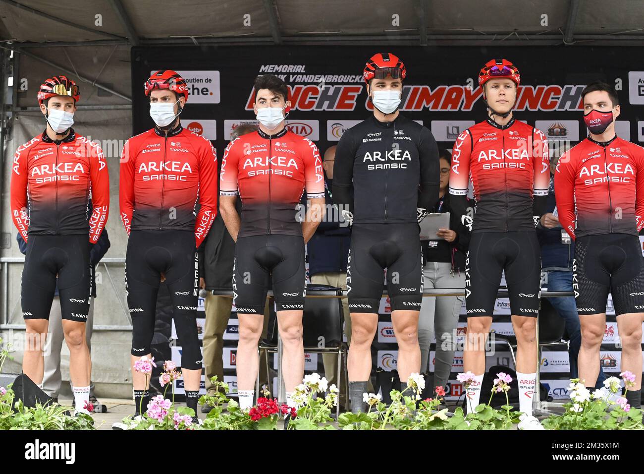 team Team Arkea Samsic riders pictured at the start of the 'Binche ...