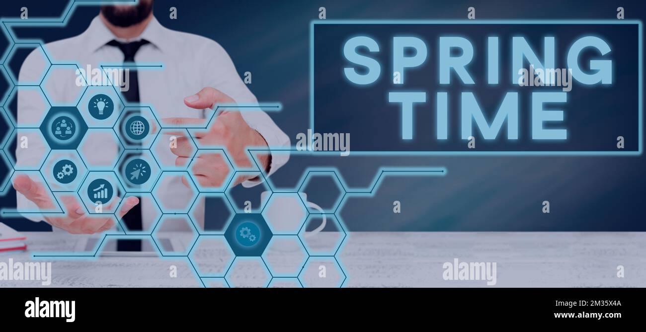 Text sign showing Spring Time. Word for temperate season of the year ...