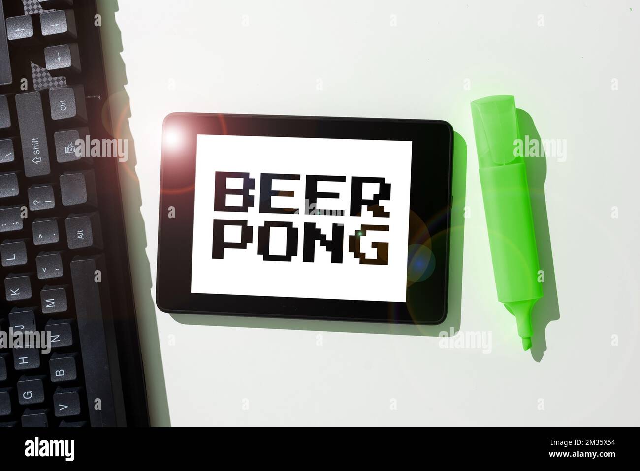 Conceptual caption Beer Pong. Word Written on a game with a set of beer ...