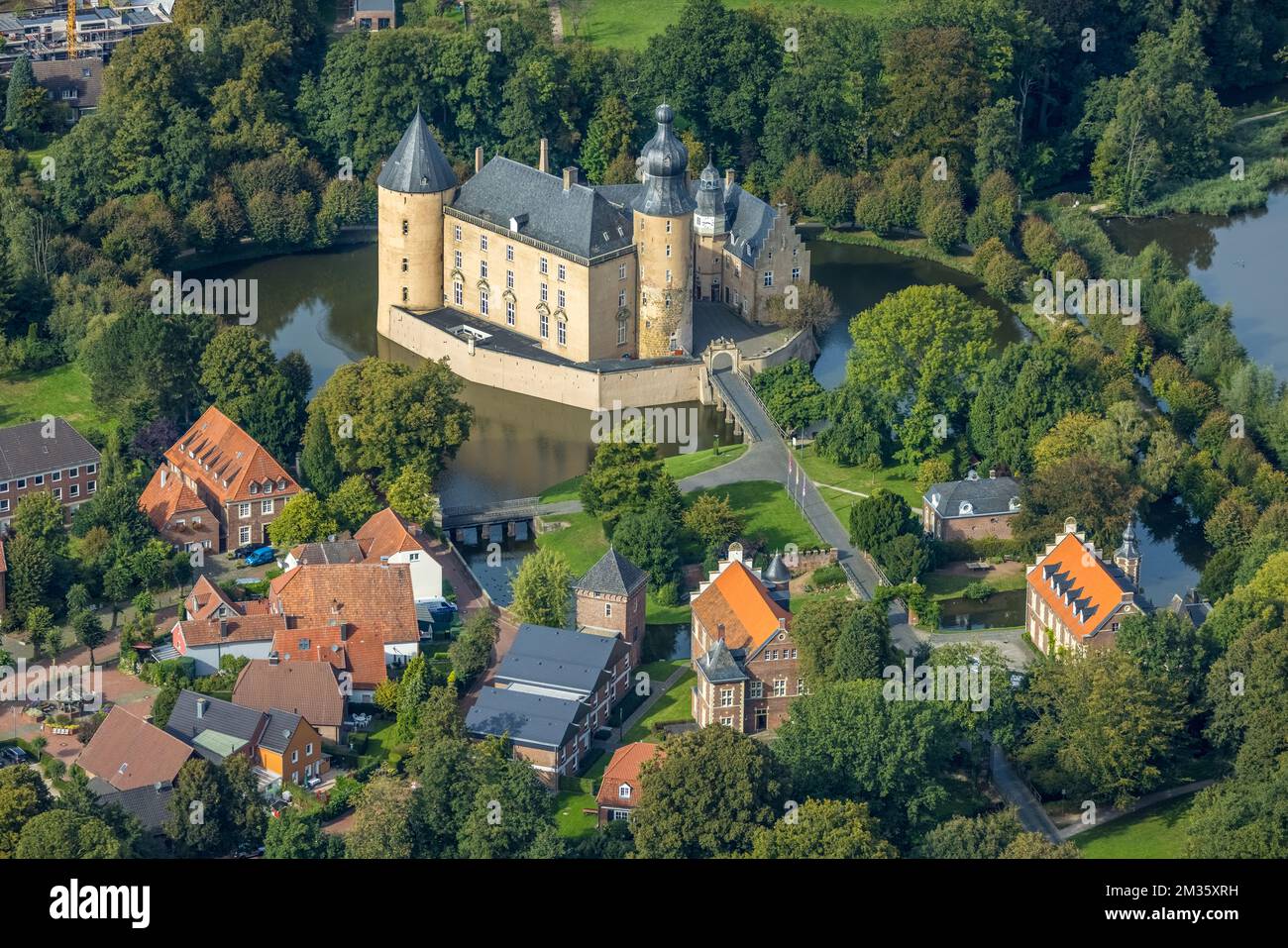 Aerial view, Jugendburg Gemen in the district of Gemen in Borken ...