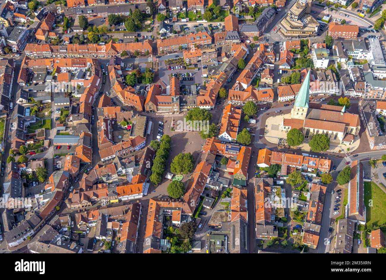 Aerial view, city center and old town with market place and catholic ...