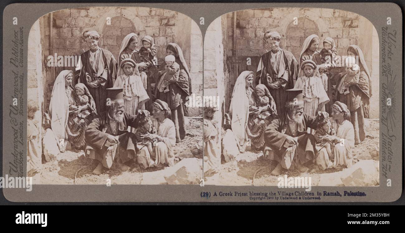 A Greek priest blessing the village children in Ramah, Palestine ...