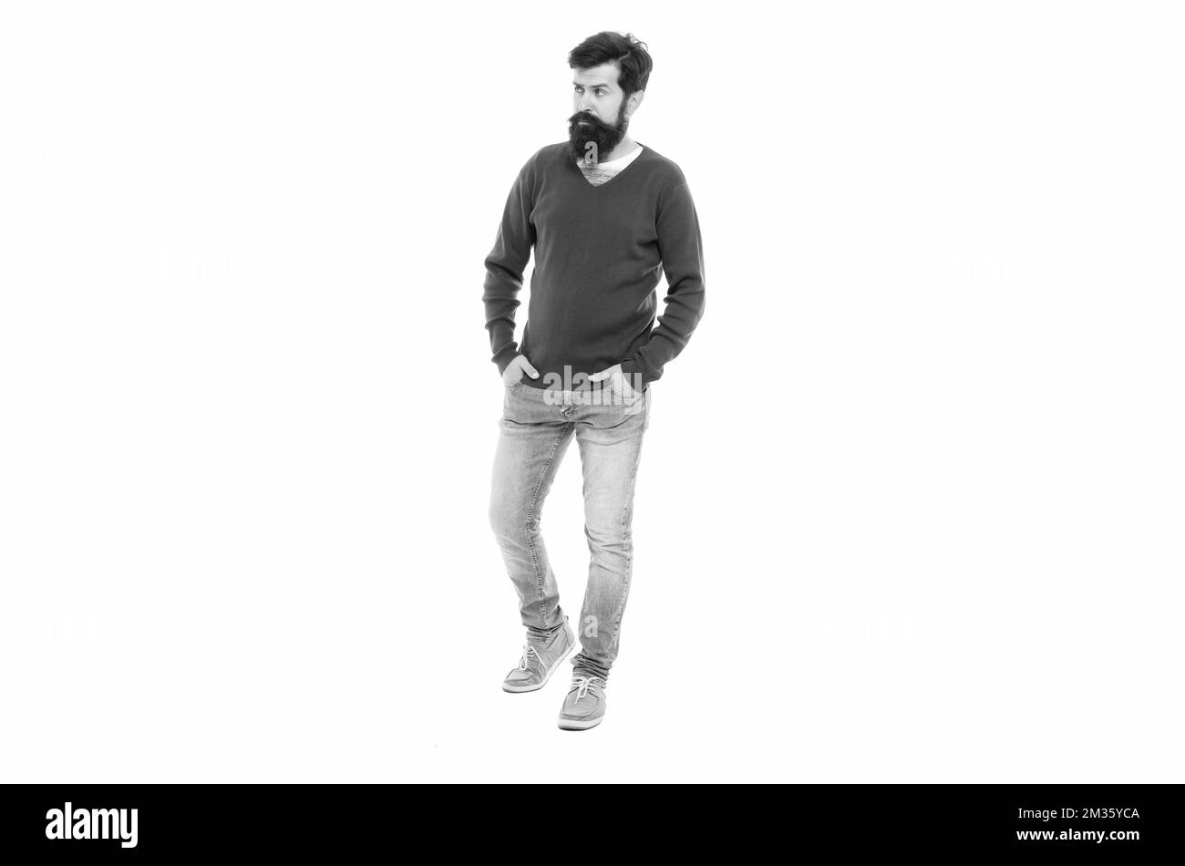 brutal hipster with beard isolated on white background, full length ...