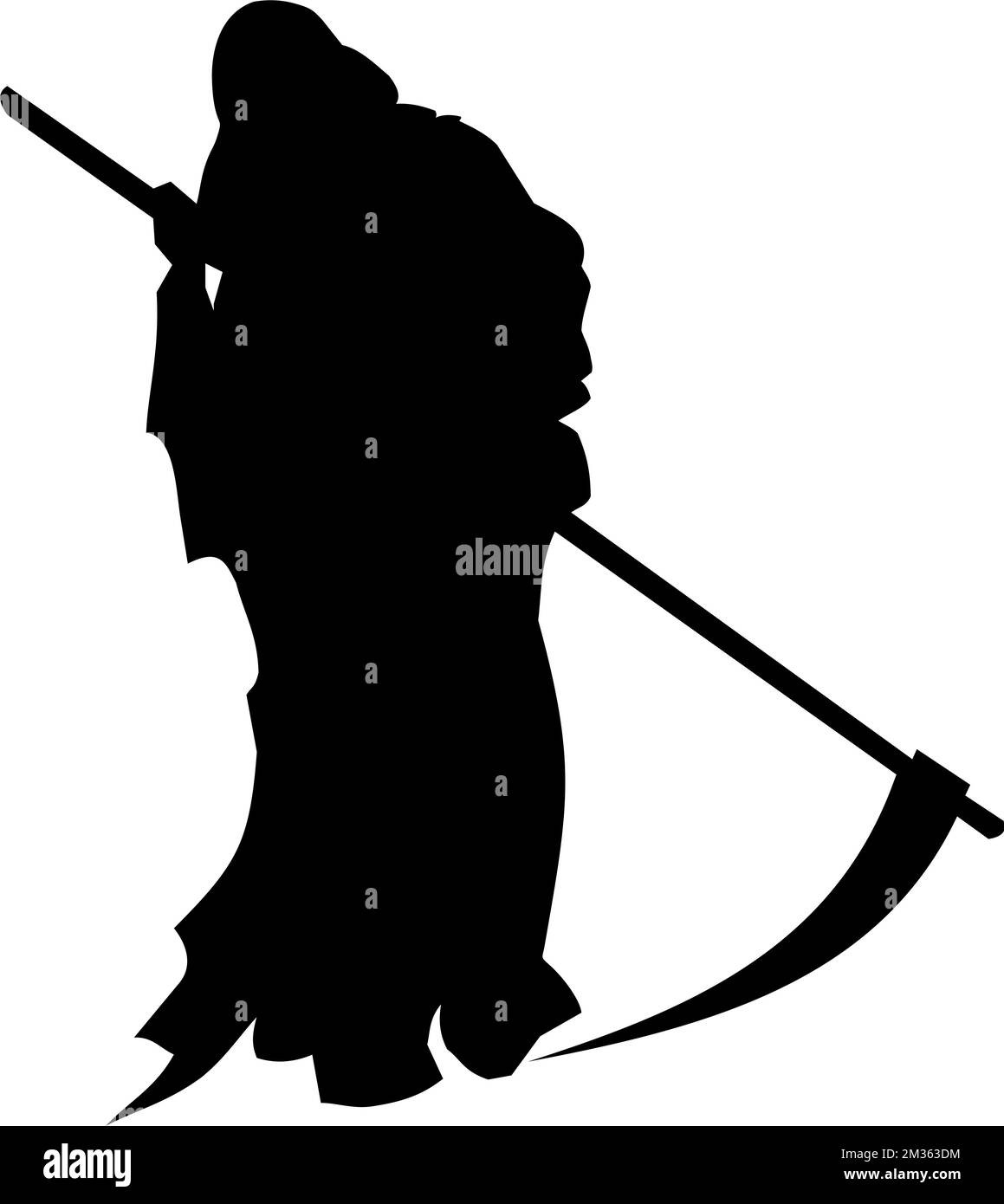 black silhouette of death with a scythe on a white background, isolated ...