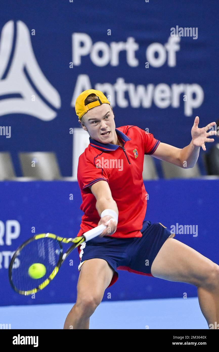 Danish Holger Rune pictured in action during a match between Danish ...