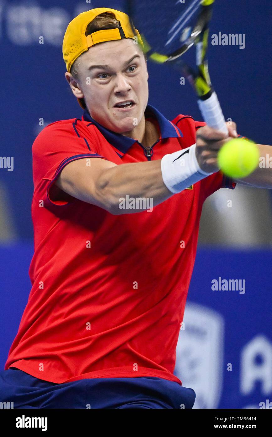 Danish Holger Rune pictured in action during a match between Danish ...