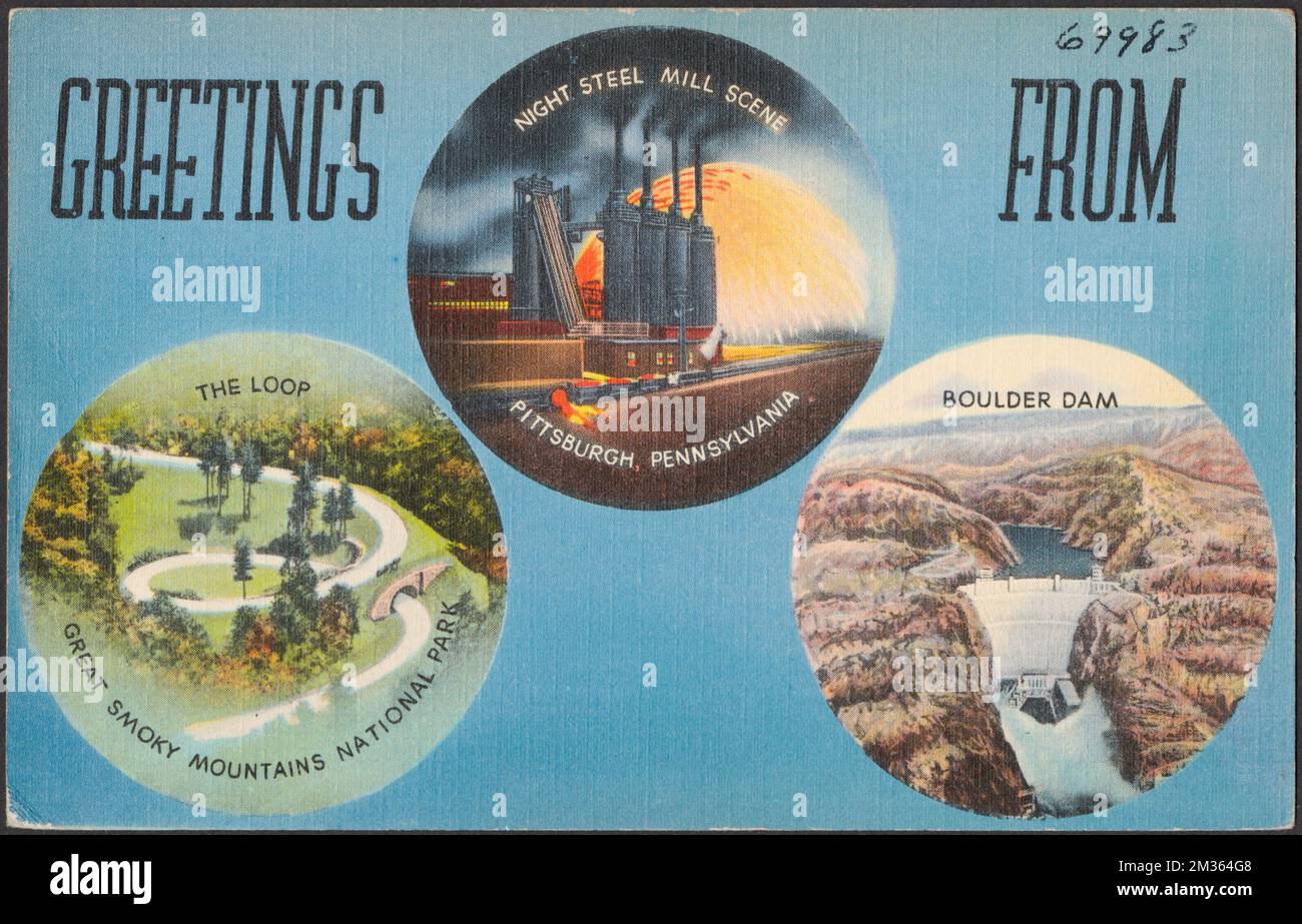 Greetings from - night steel mill scene, Pittsburgh, Pennsylvania. The ...