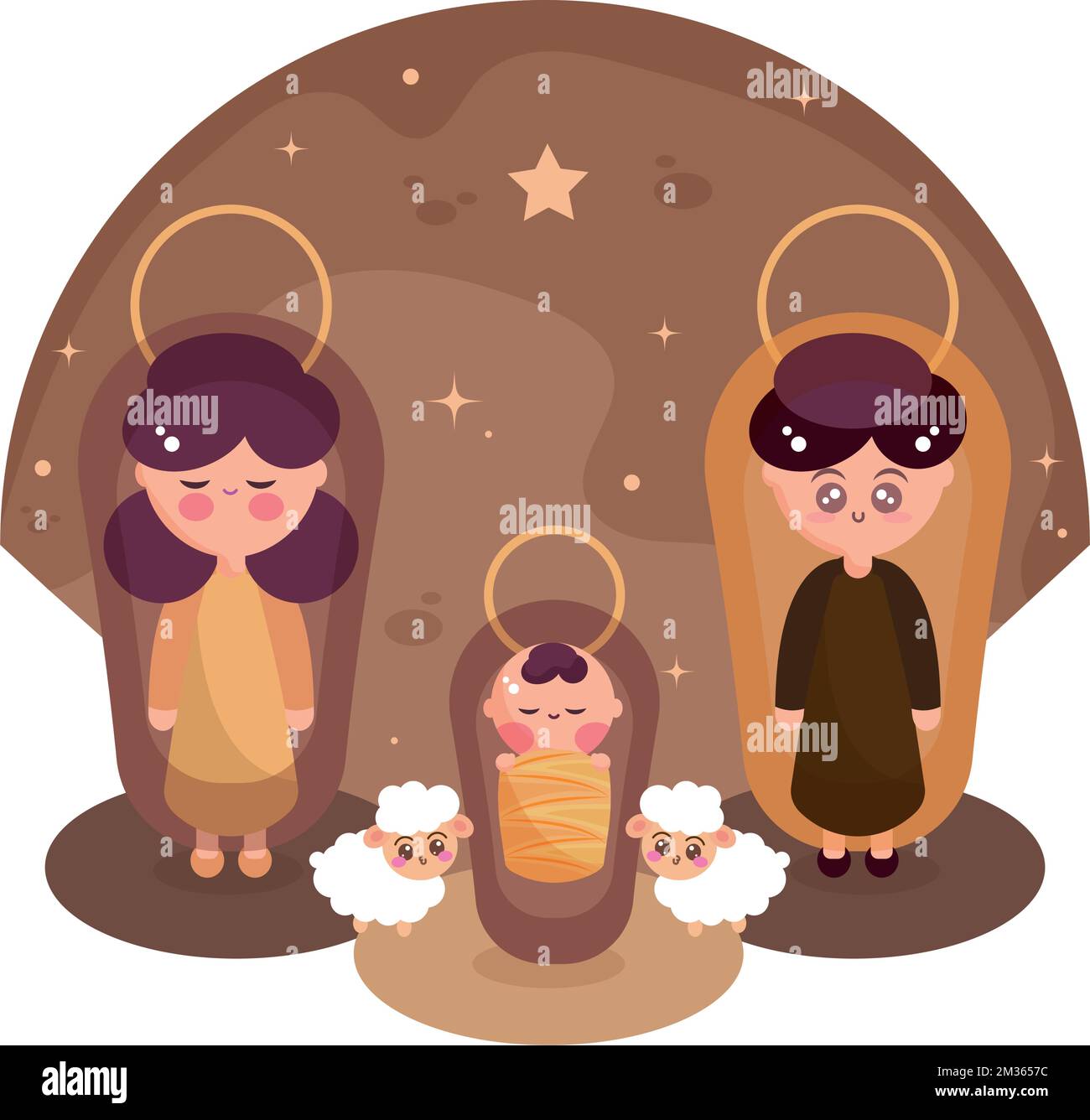 Cute cartoons of Joseph, Mary and Jesus on a stable Vector Stock Vector ...