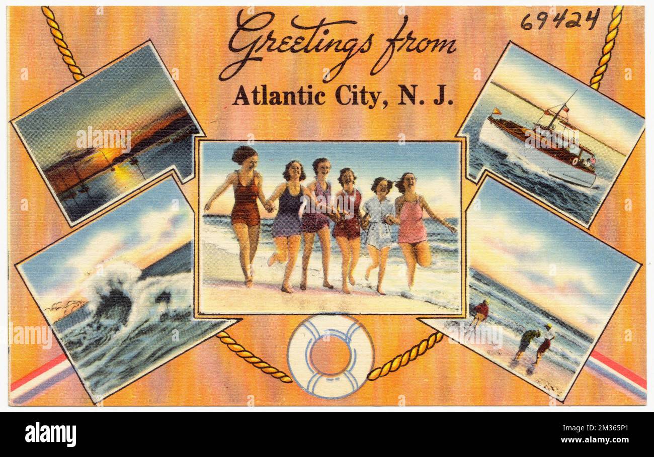 Greetings from Atlantic City, N. J. , Beaches, Boats, Tichnor Brothers ...