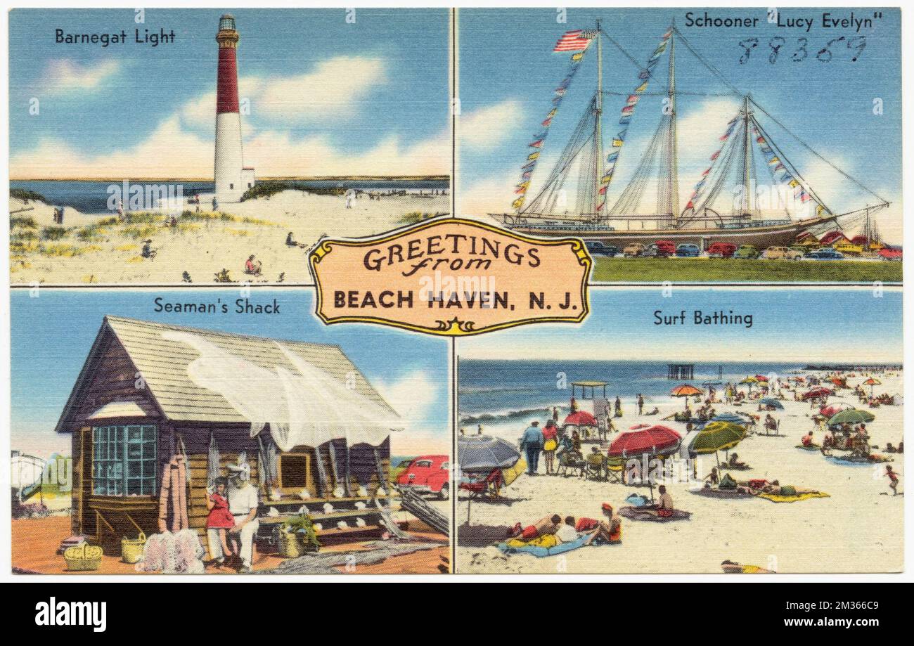 Greetings from Beach Haven, N. J. -- Barnegat Light, schooner 'Lucy ...