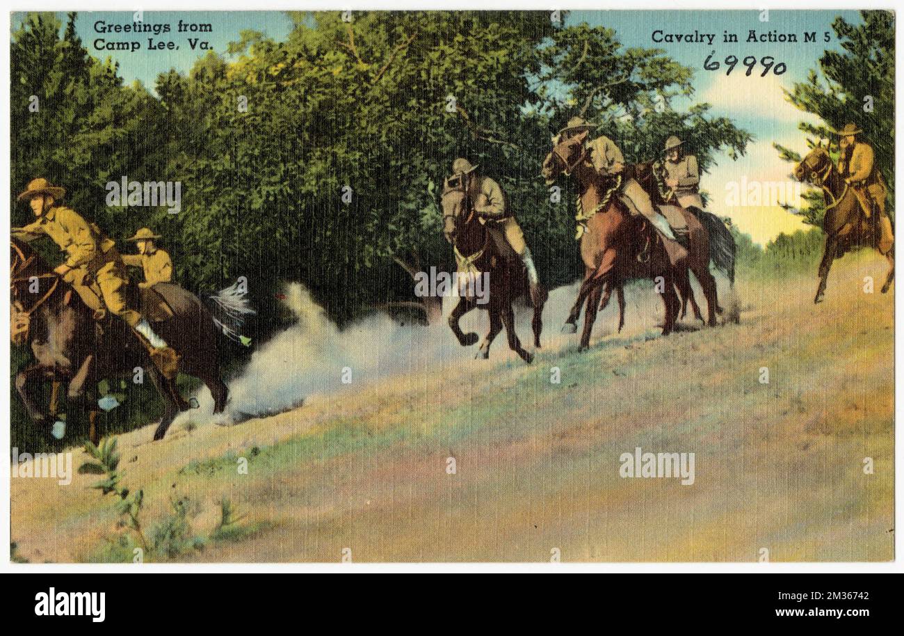 Greetings from Camp Lee, Va. Cavalry in action , Military facilities ...