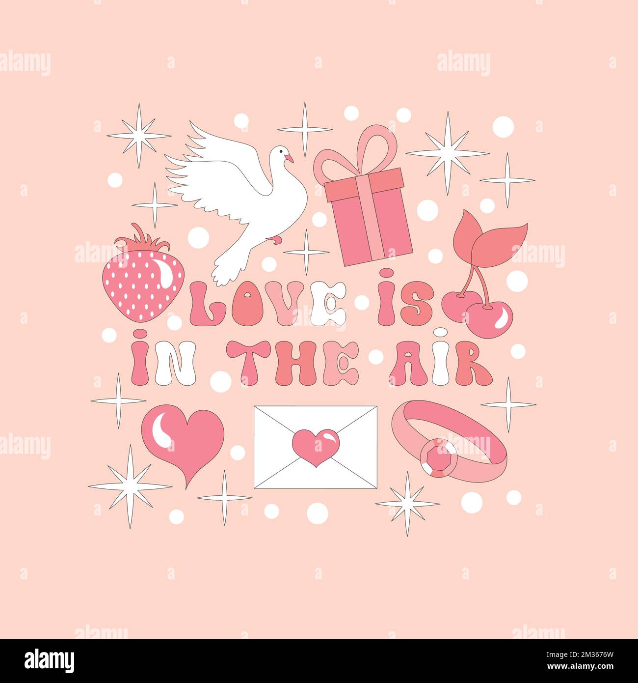 Retro 70s style Love is in the air text, groovy hippie backgrounds ...