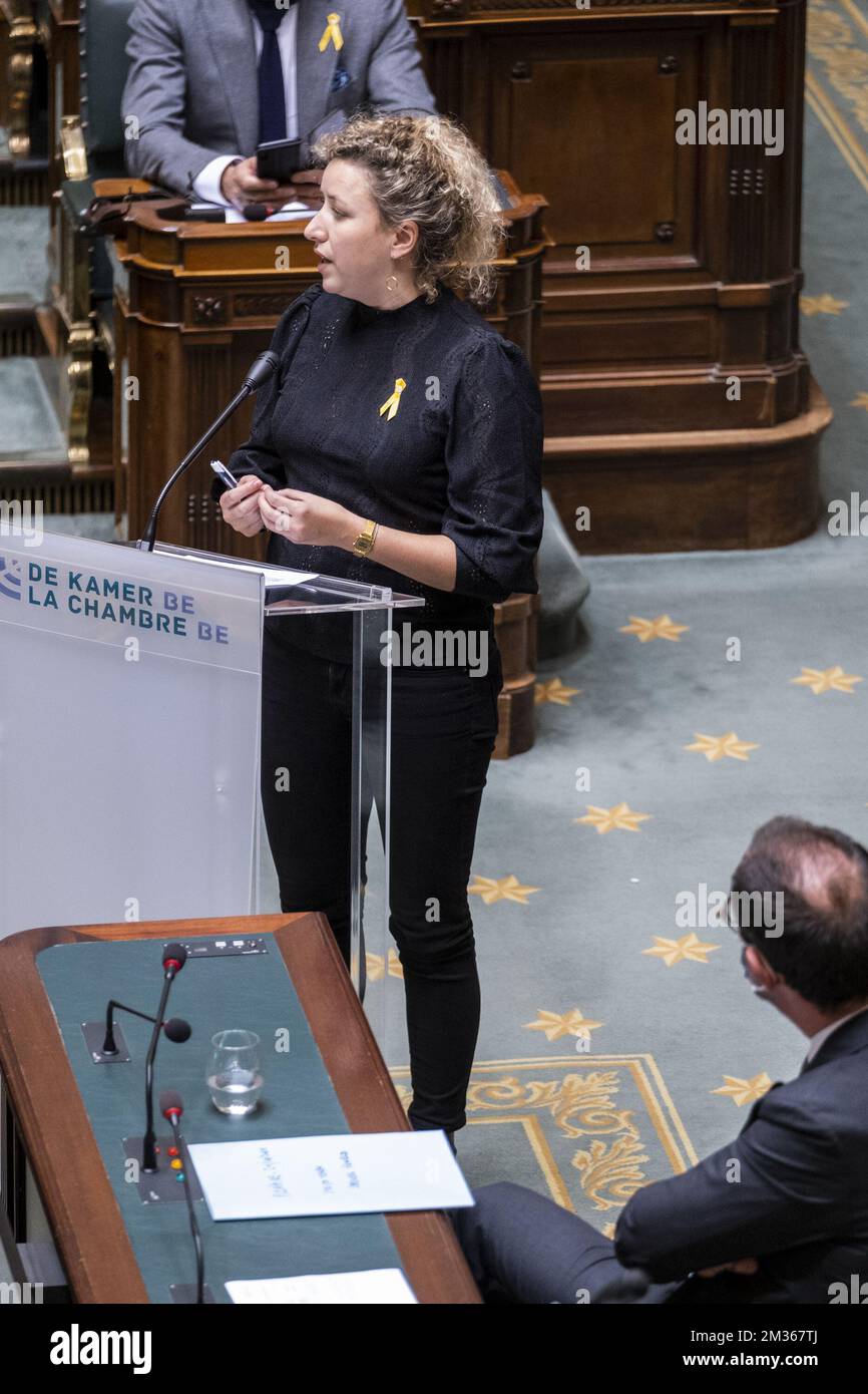 Ecolo's Sarah Schlitz pictured during a plenary session of the Chamber ...