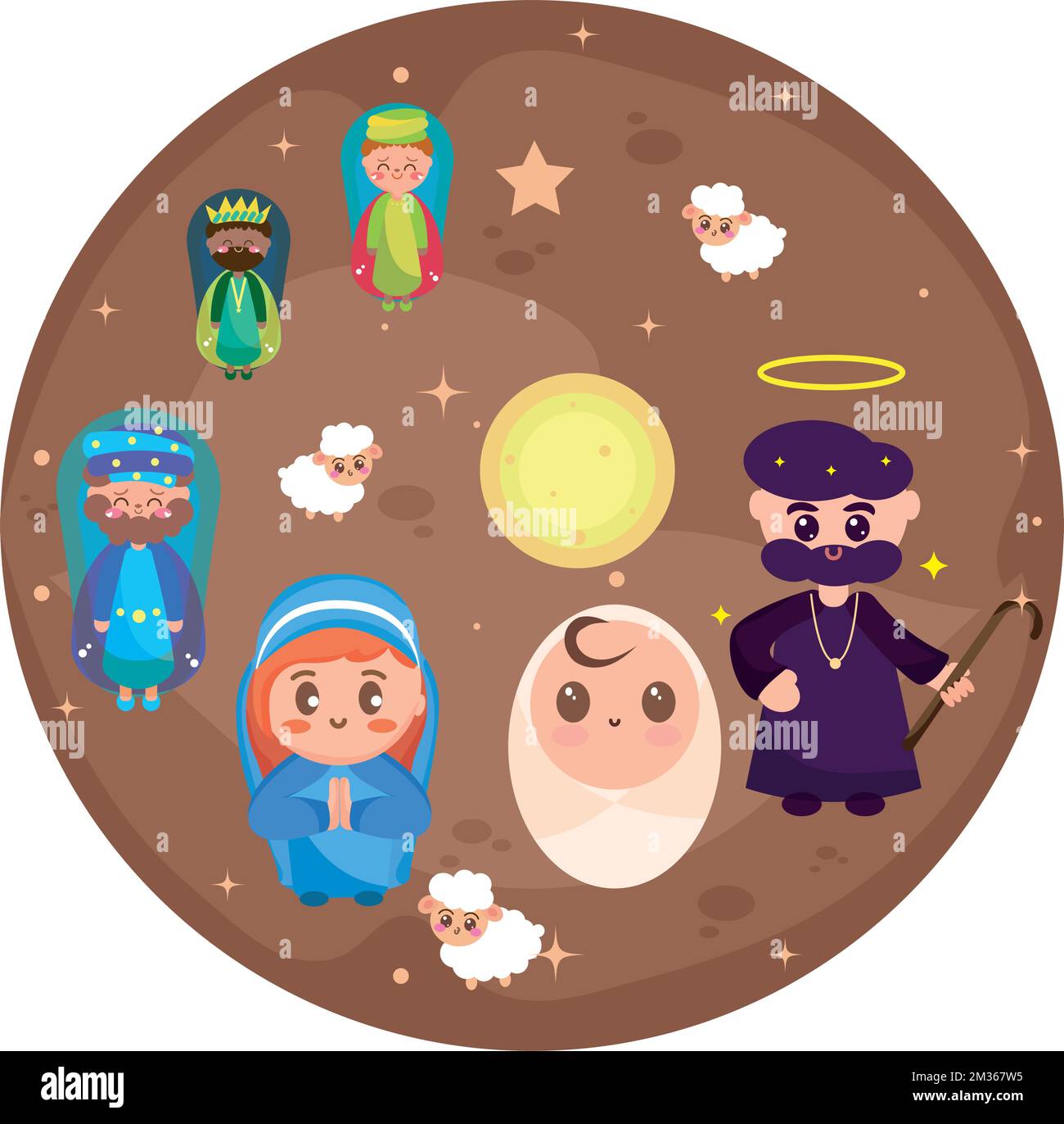 Colored stable with cute cartoons Manger jesus birth Vector Stock ...