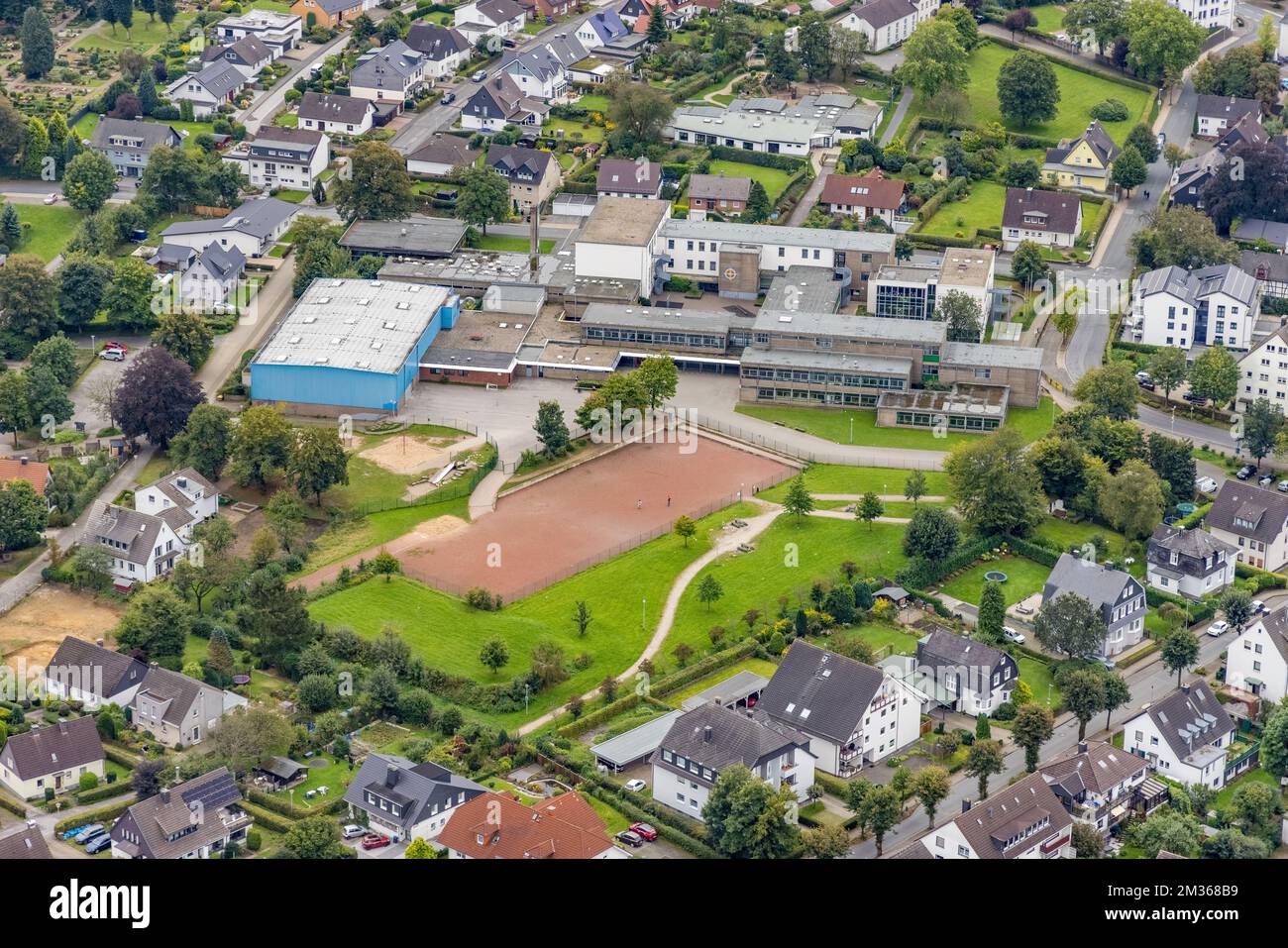 Aerial view, elementary school Breckerfeld in Breckerfeld, Sauerland ...