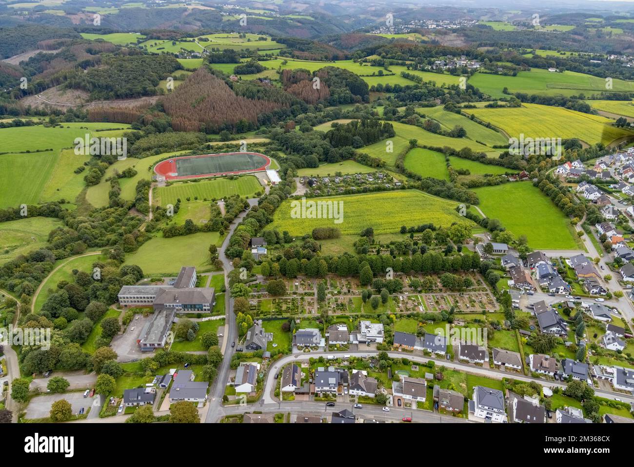 Aerial view, meadows and fields at Klevinghauser Straße between ...