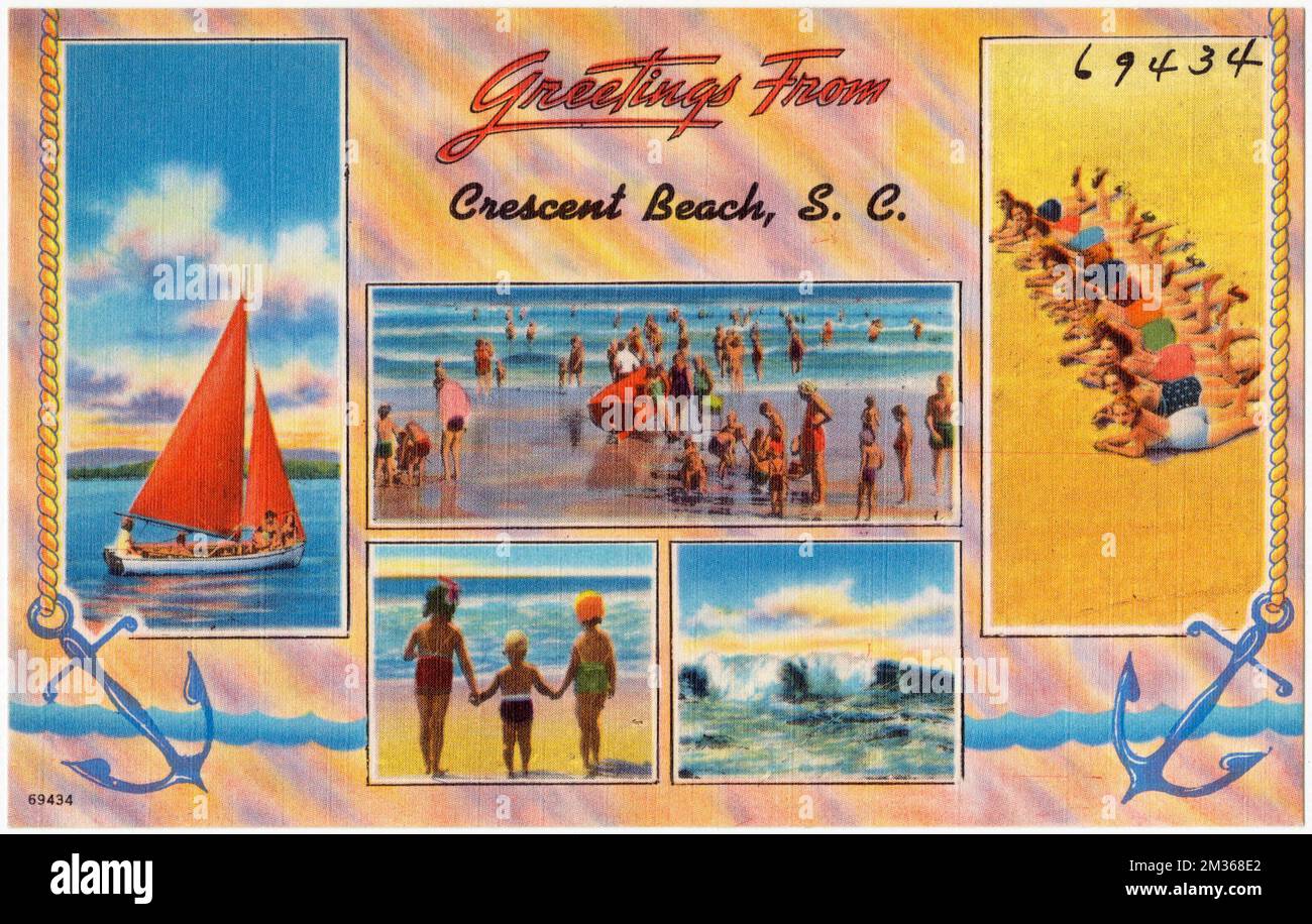 Greetings from Crescent Beach, S. C. , Seas, Boats, Beaches, Tichnor ...