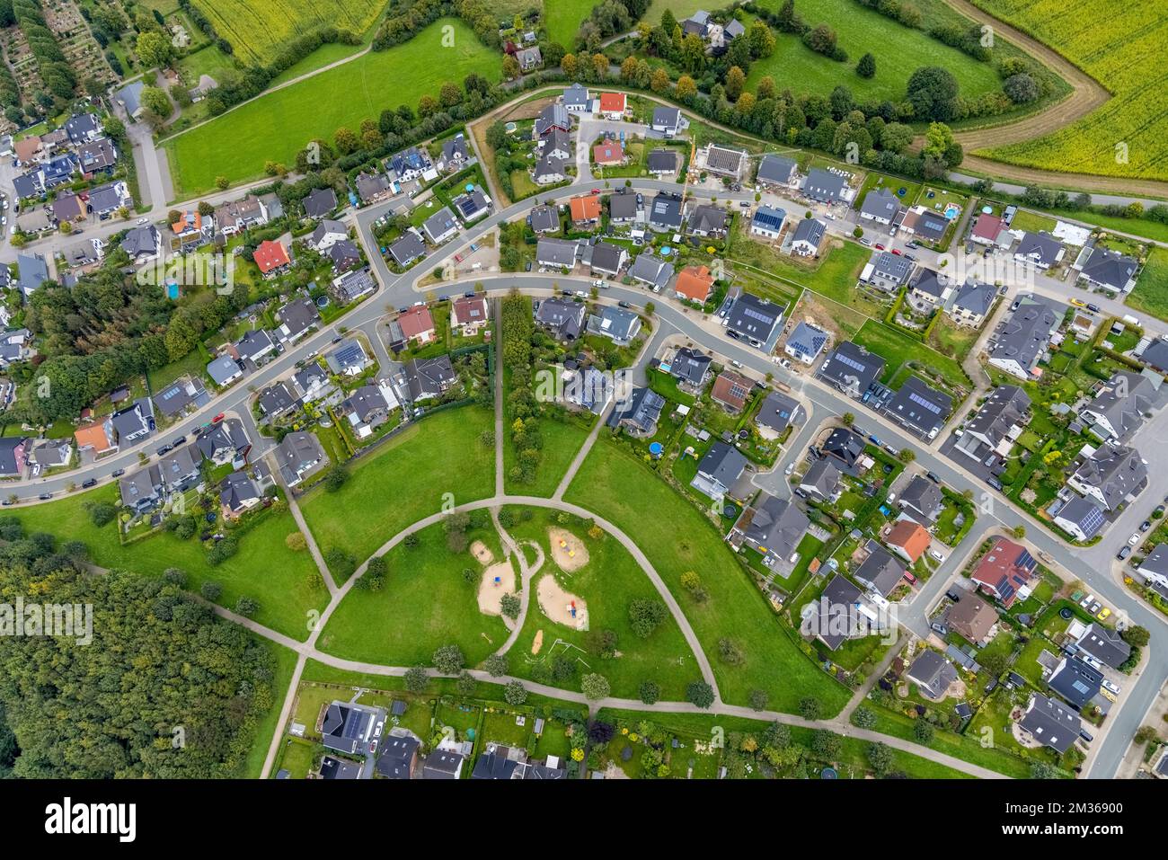 Aerial view, housing estate with playground at Frankfurter Straße in ...