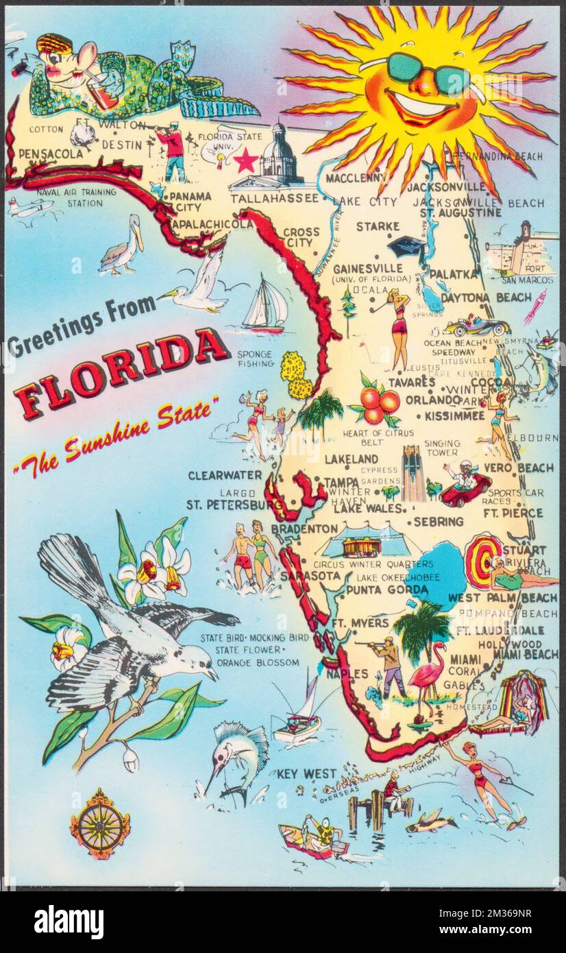 Greetings from Florida, 'the Sunshine State' , Maps, Tichnor Brothers ...