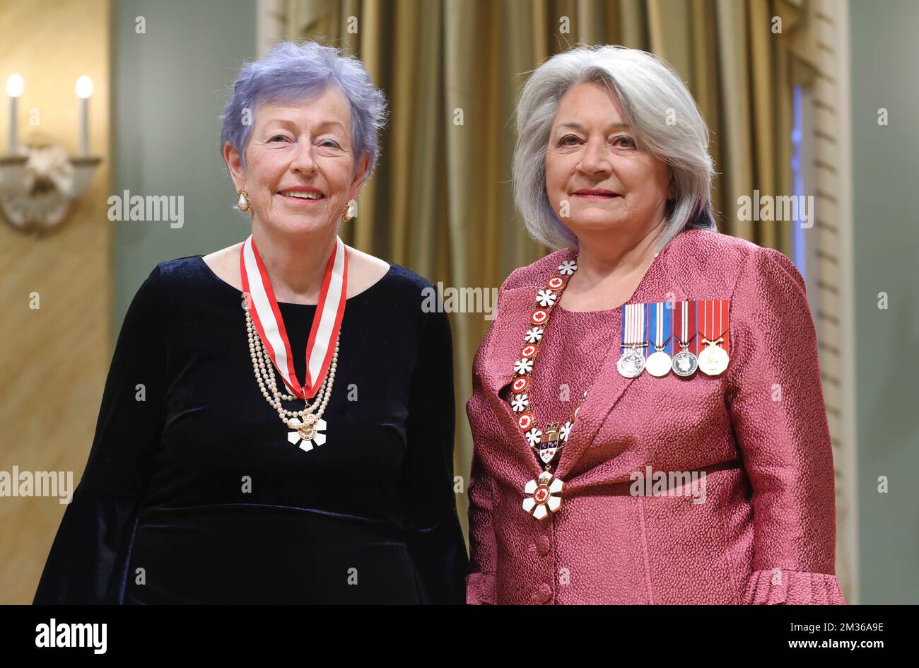 Governor General Mary Simon invests Martha Billes as a officer of the Order of Canada during a ...
