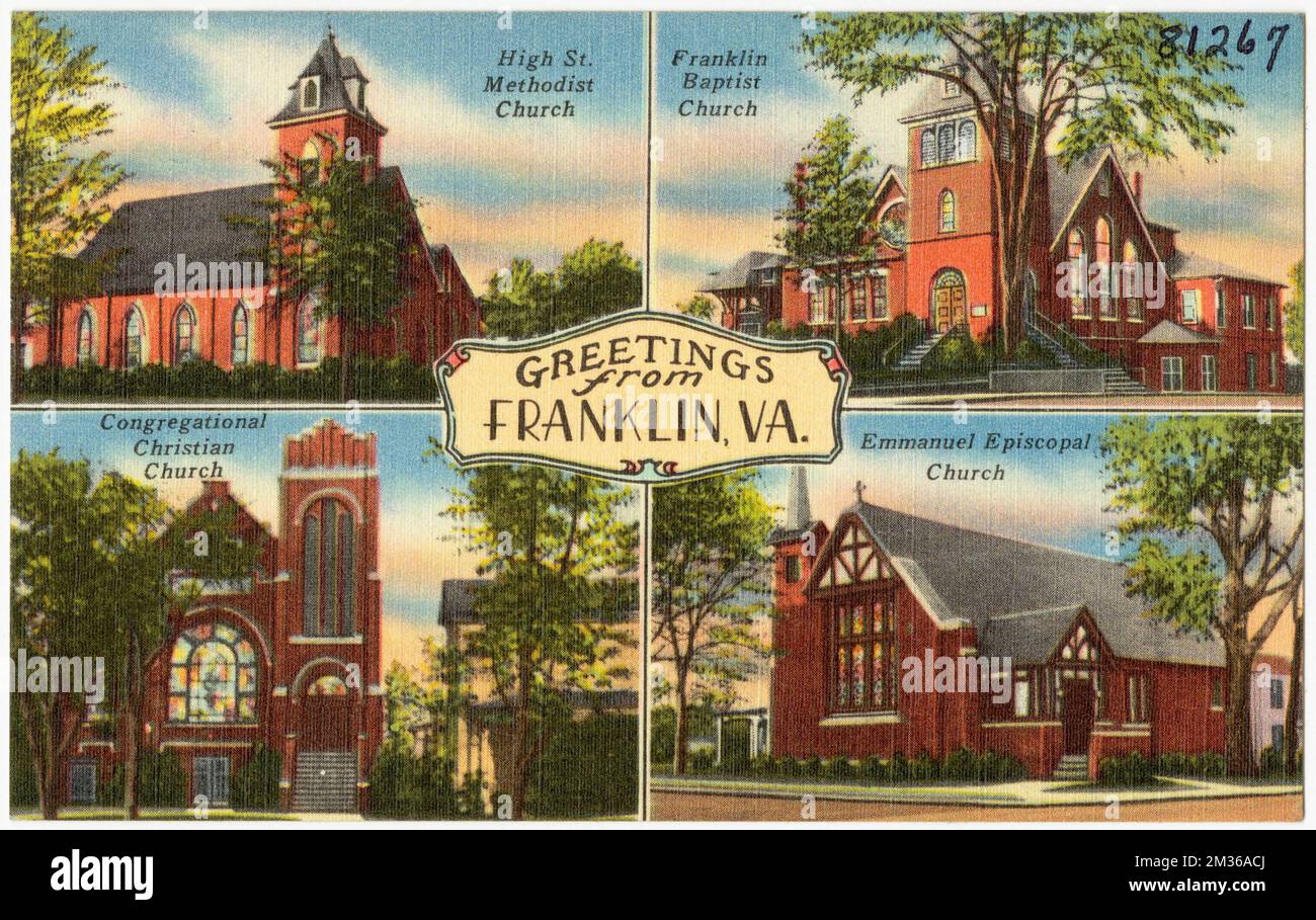 Greetings from Franklin, VA.; High St. Methodist Church; Franklin ...