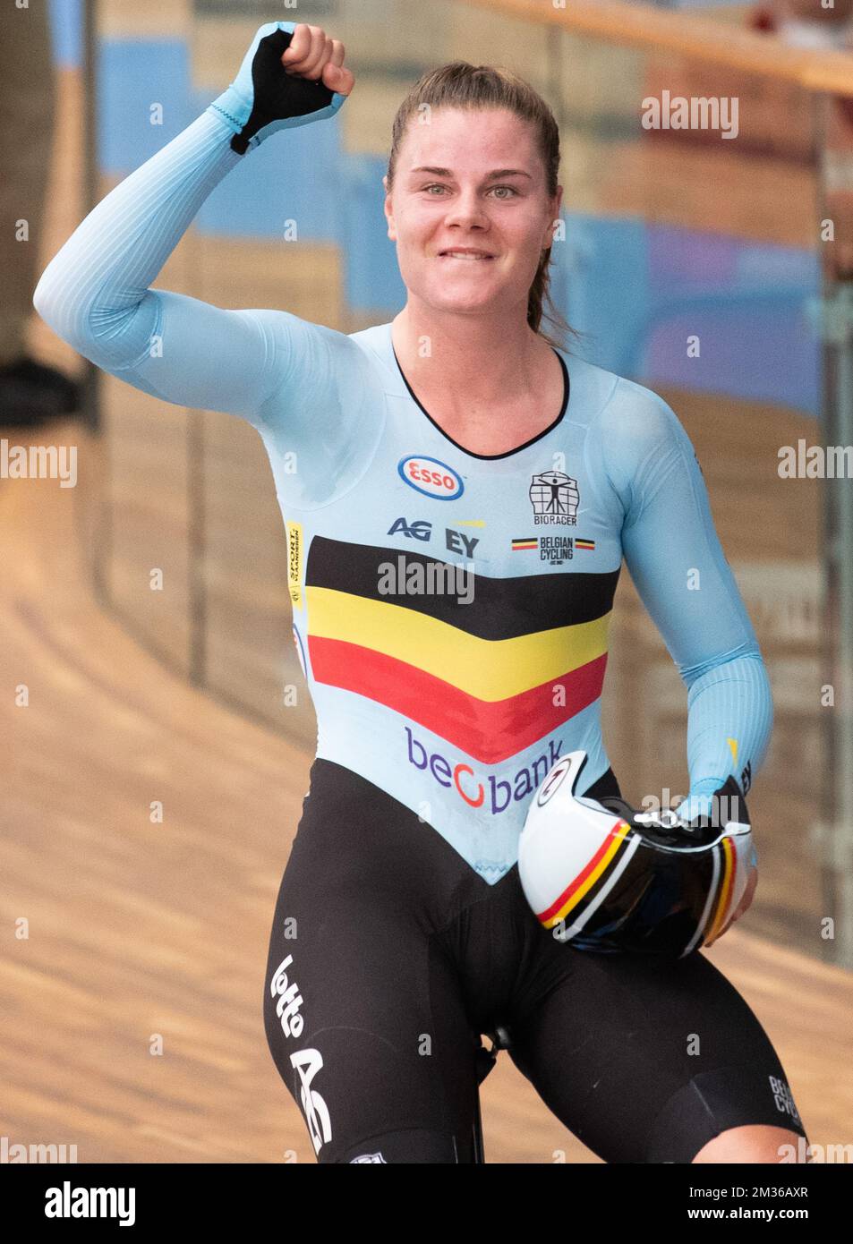 Belgian Lotte Kopecky celebrates after winning the women's Points Race ...