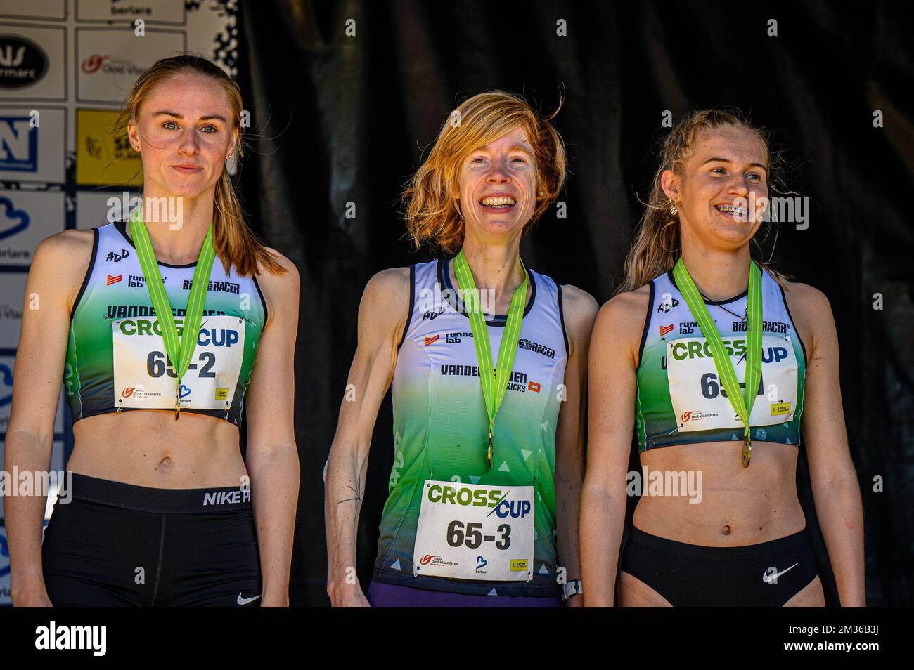 Bronze medallists Belgian Lotte Scheldeman, Mieke Gorissen and Marie ...