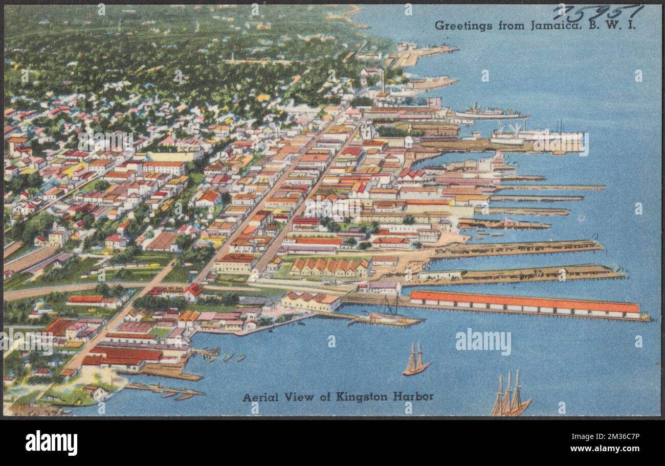 Greetings from Jamaica, B.W.I. Aerial view of Kingston Harbor , Harbors ...