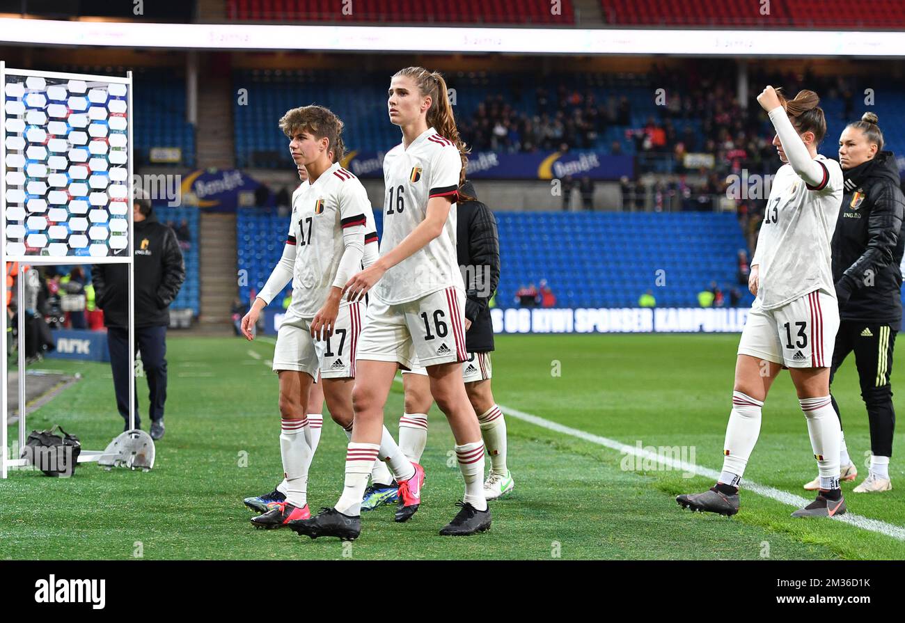 Belgium's Isabelle Iliano, Belgium's Marie Minnaert and Belgium's Hannah Eurlings are pictured ...