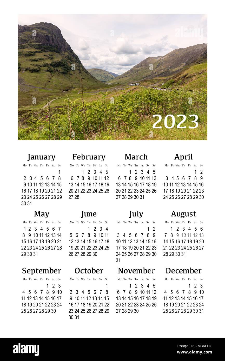 Calendar for 2023 on a white background for printing. Scotland, Great ...